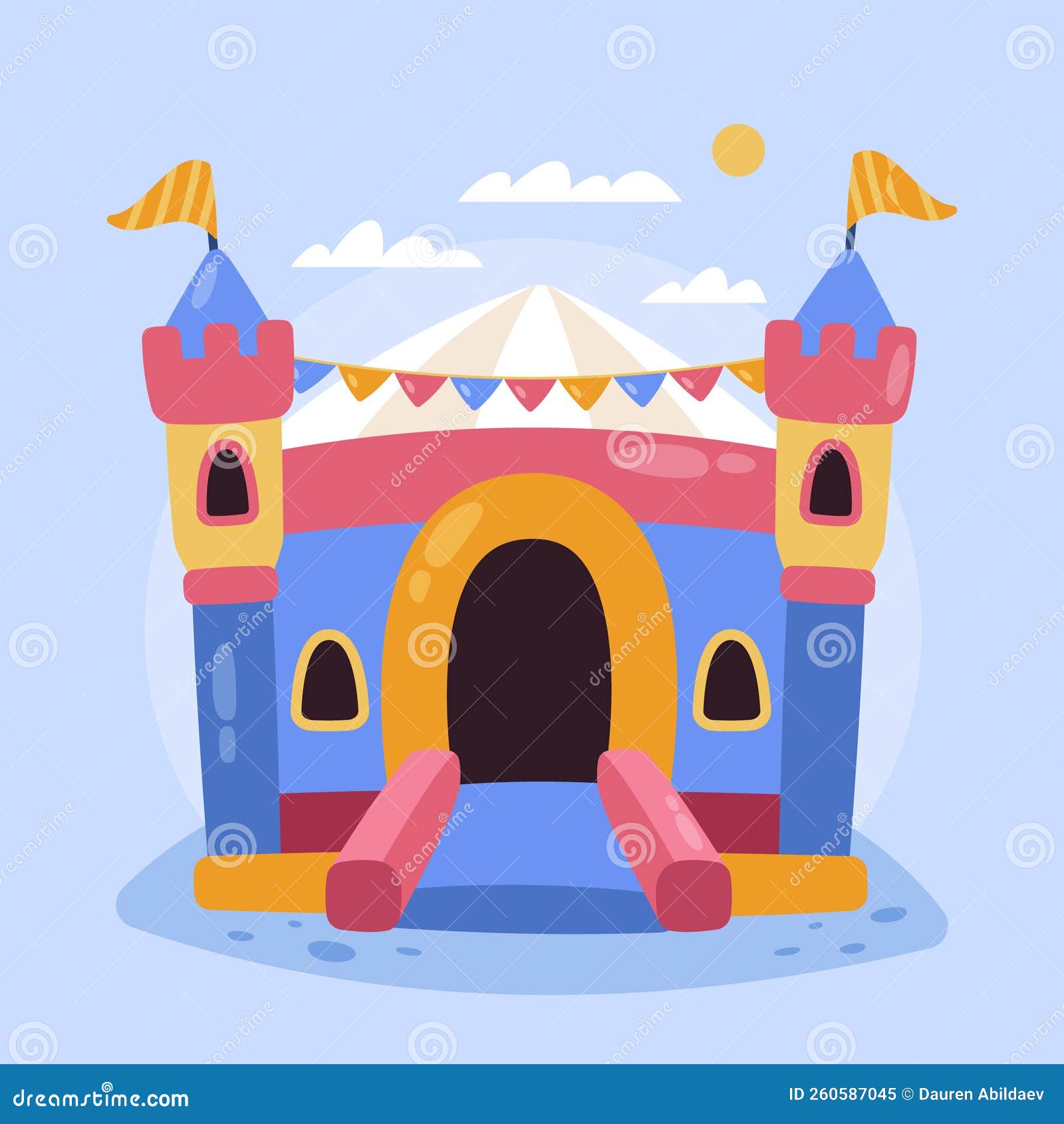 Flat Design Bounce House Vector Illustration. Stock Vector ...