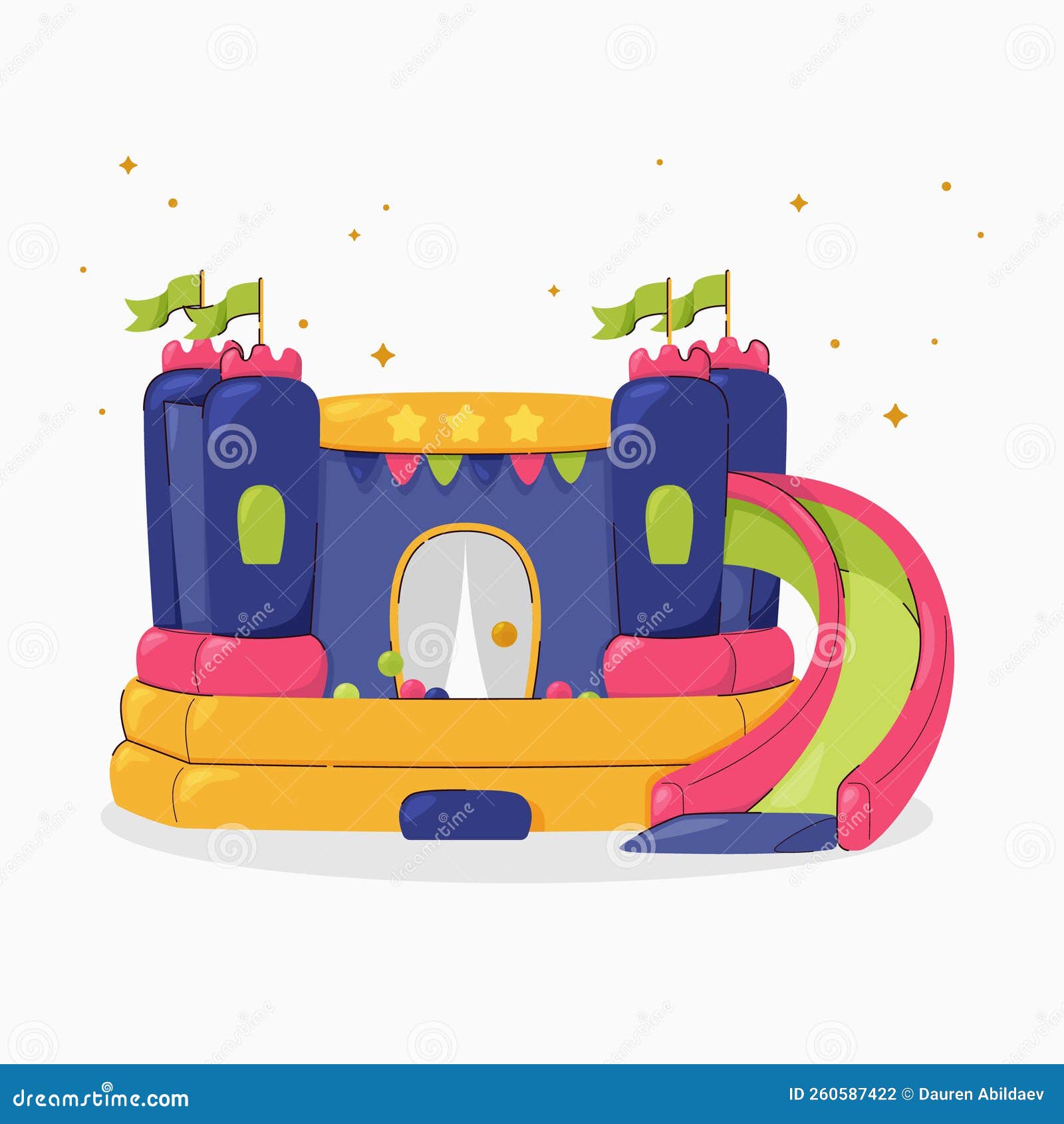 Flat Design Bounce House Vector Illustration. Stock Vector ...