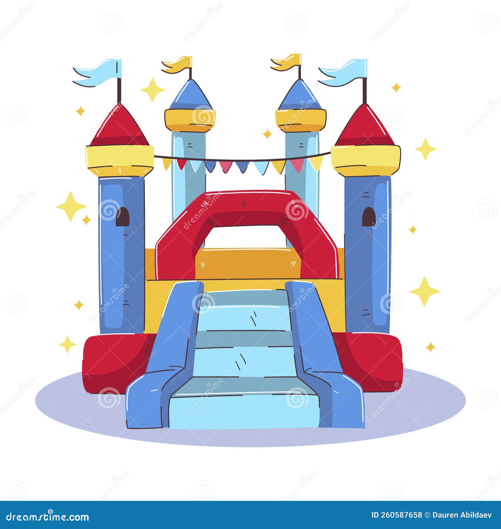 Flat Design Bounce House Vector Illustration. Stock Vector ...