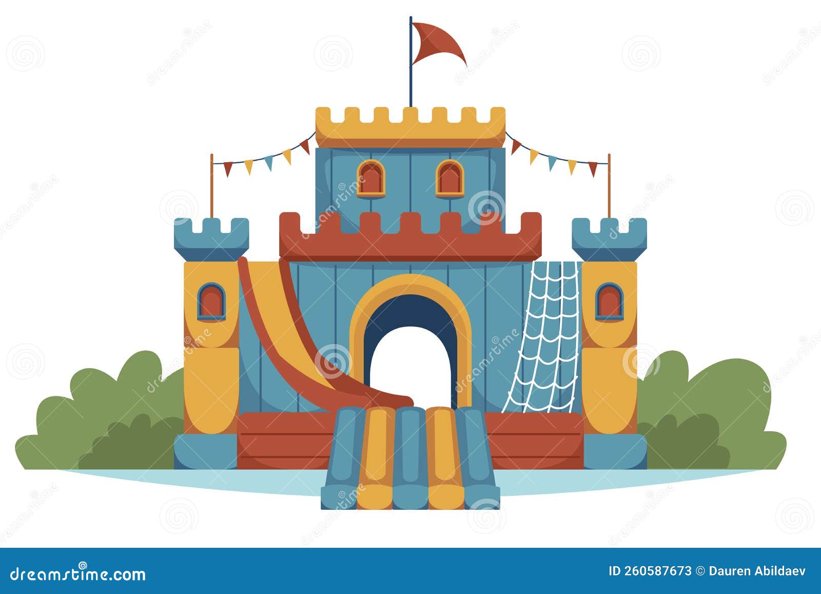 Flat Design Bounce House Vector Illustration. Stock Vector ...
