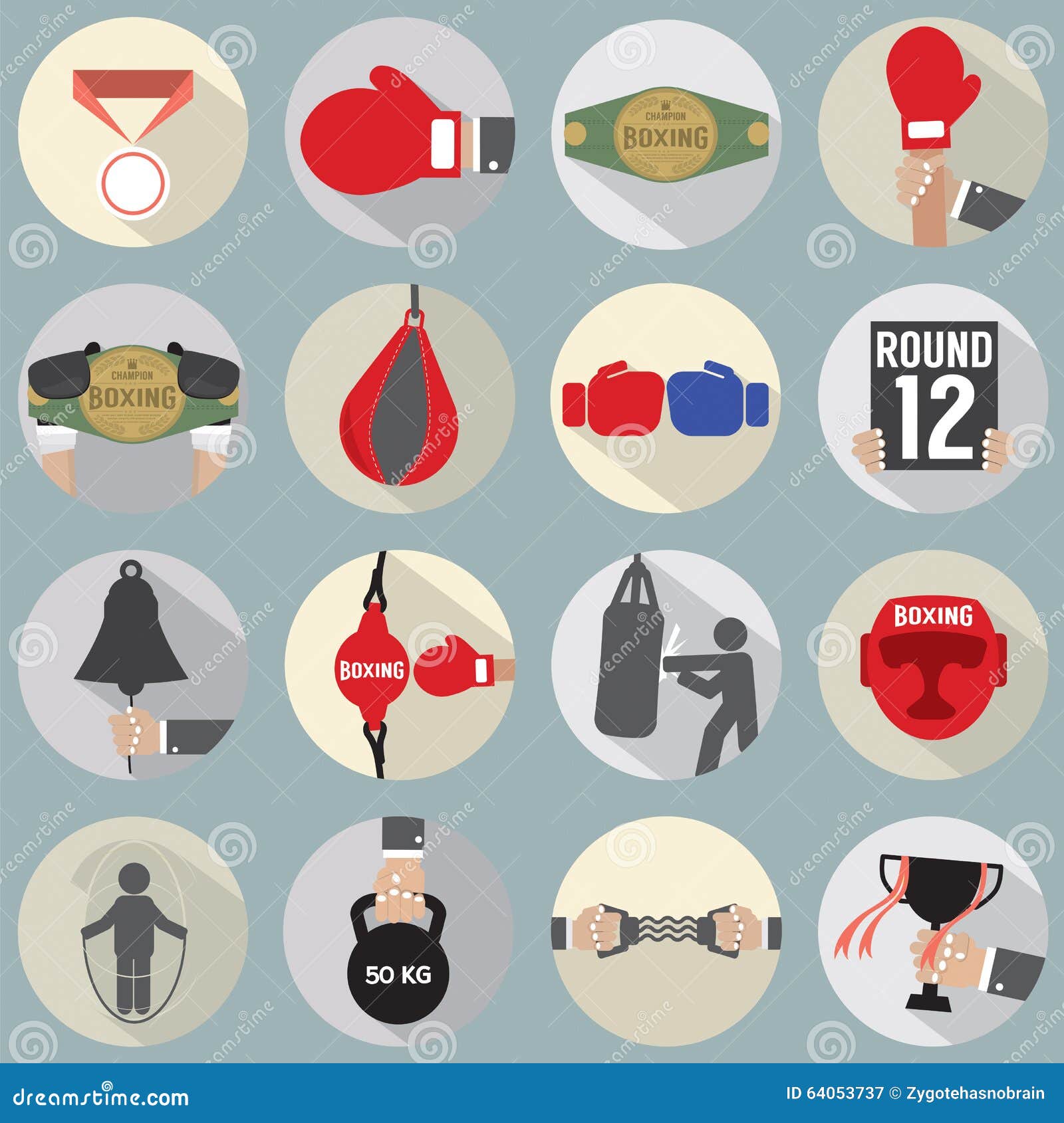Flat Design Boxing Icon Set. Stock Vector - Illustration of medal ...