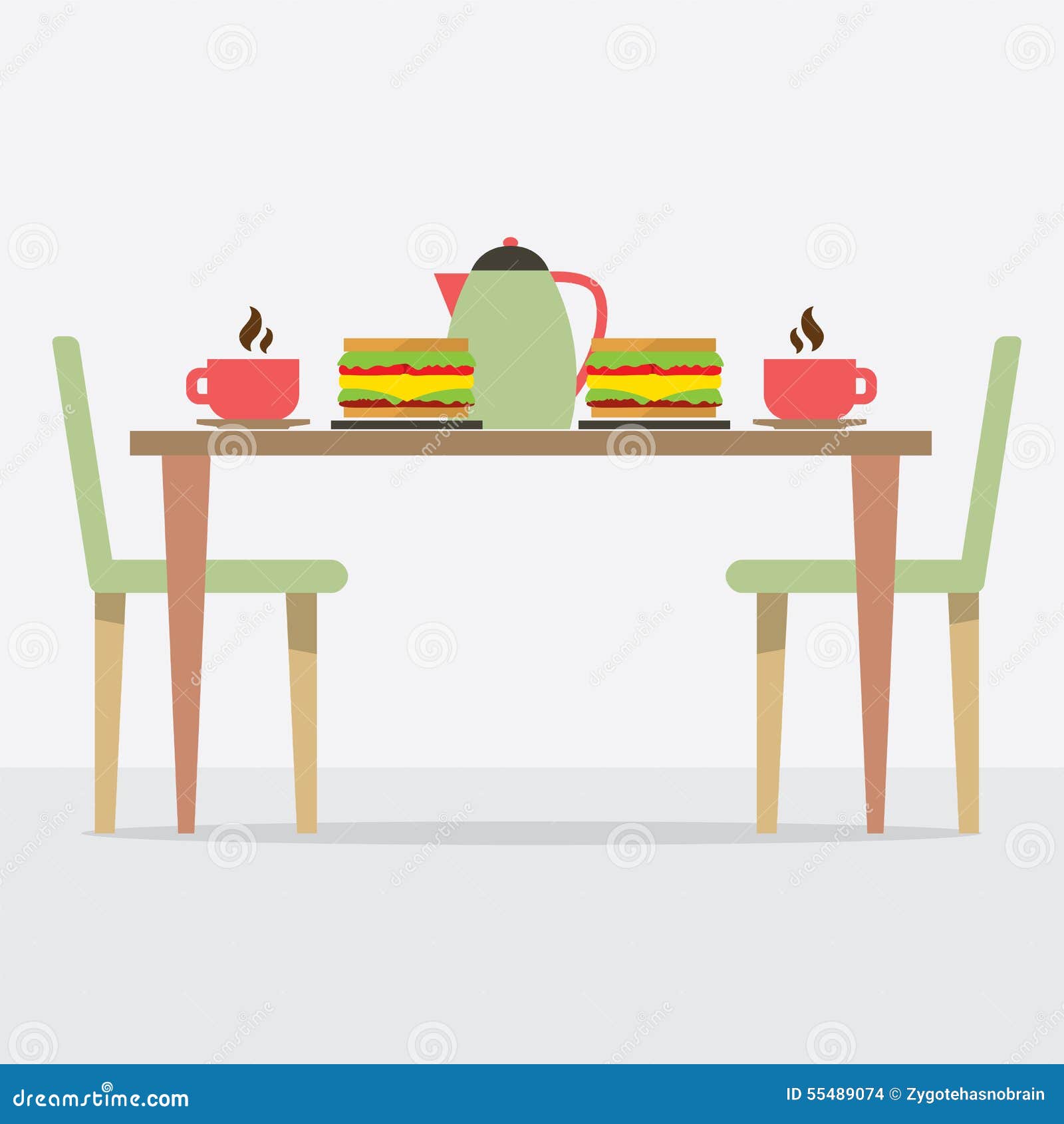 Flat Design Breakfast on Table. Stock Vector - Illustration of coffee ...