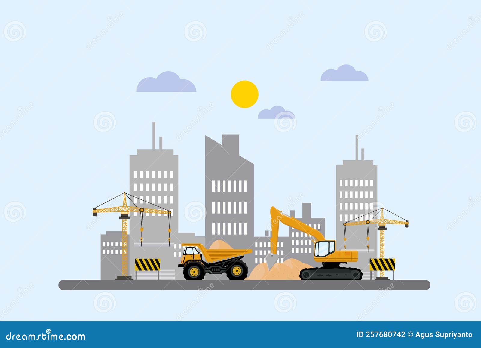 Flat Design Building Industry with Builder Construction Vehicles Repair ...