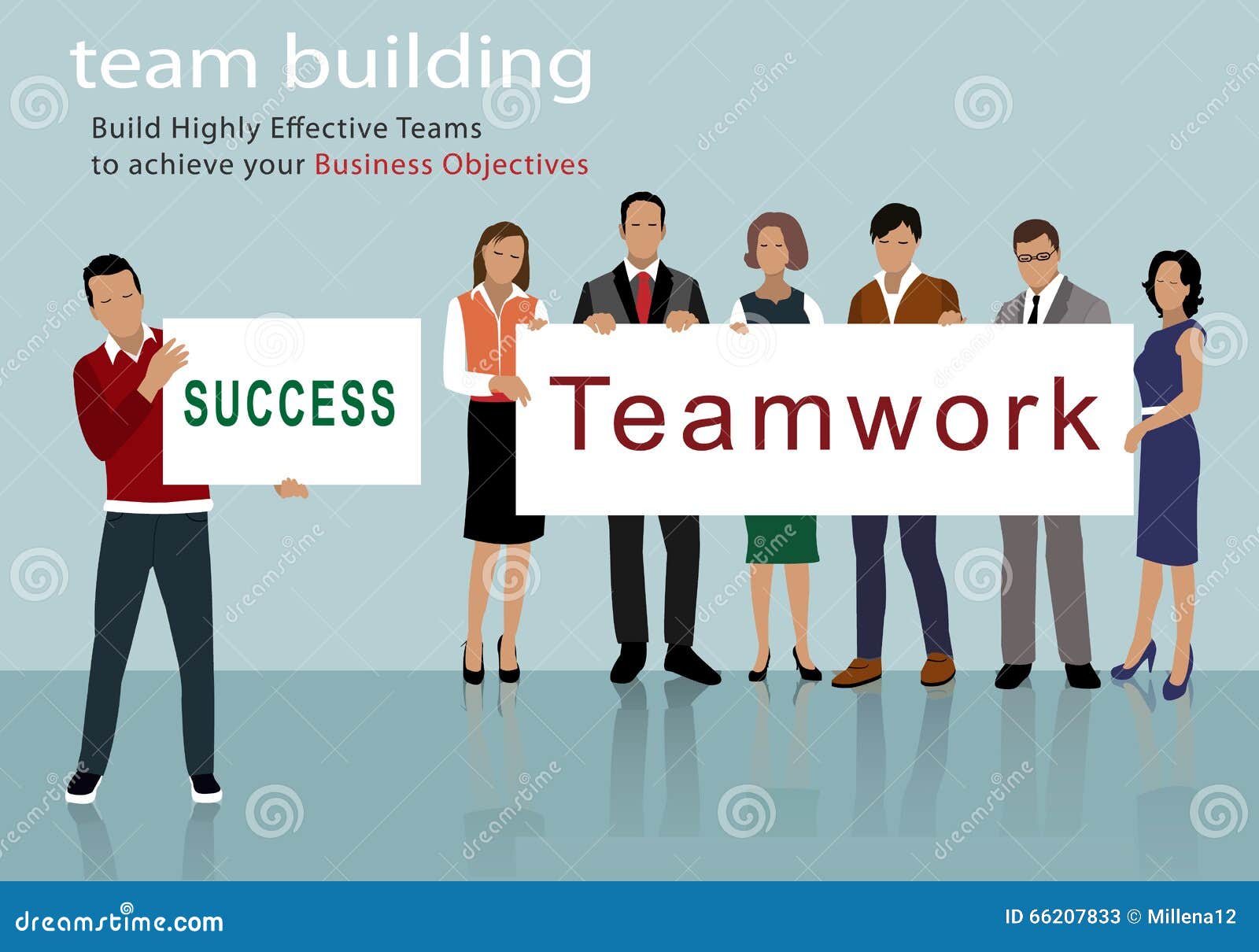 Flat Design of Business People Group Holding Posters. Teamwork Stock ...