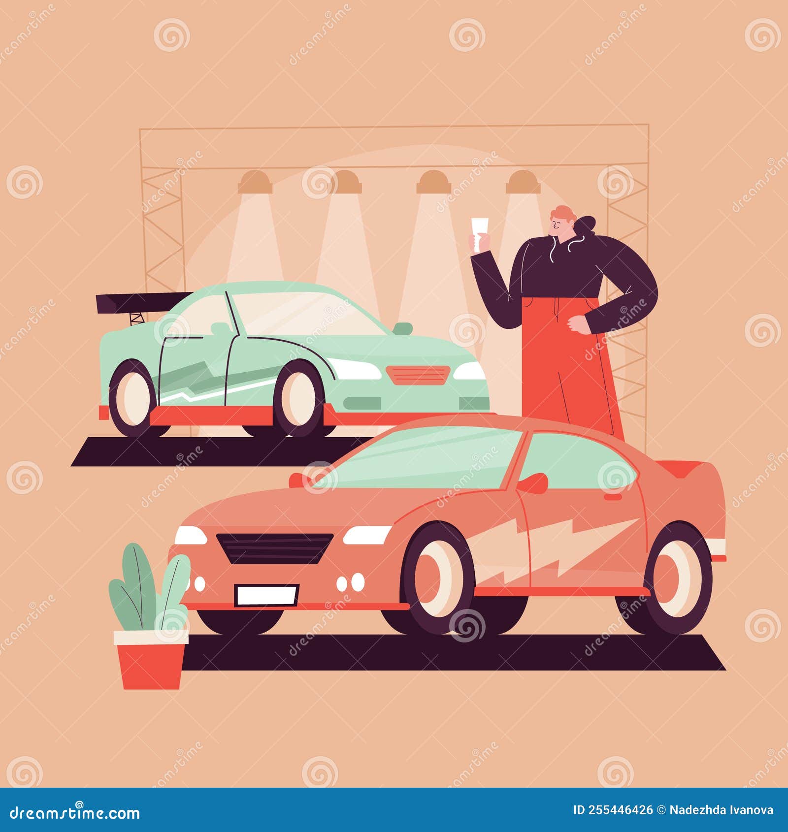 Flat Design Car Show Vector Illustration. Stock Vector - Illustration ...