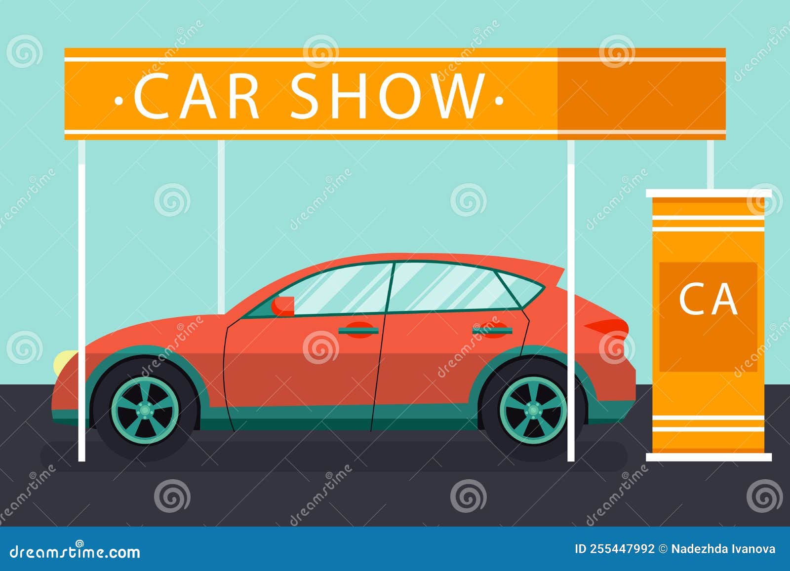 Flat Design Car Show Vector Illustration. Stock Vector - Illustration ...