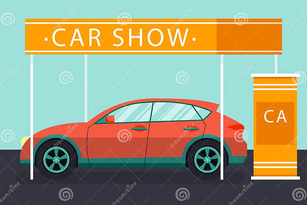 Flat Design Car Show Vector Illustration. Stock Vector - Illustration ...