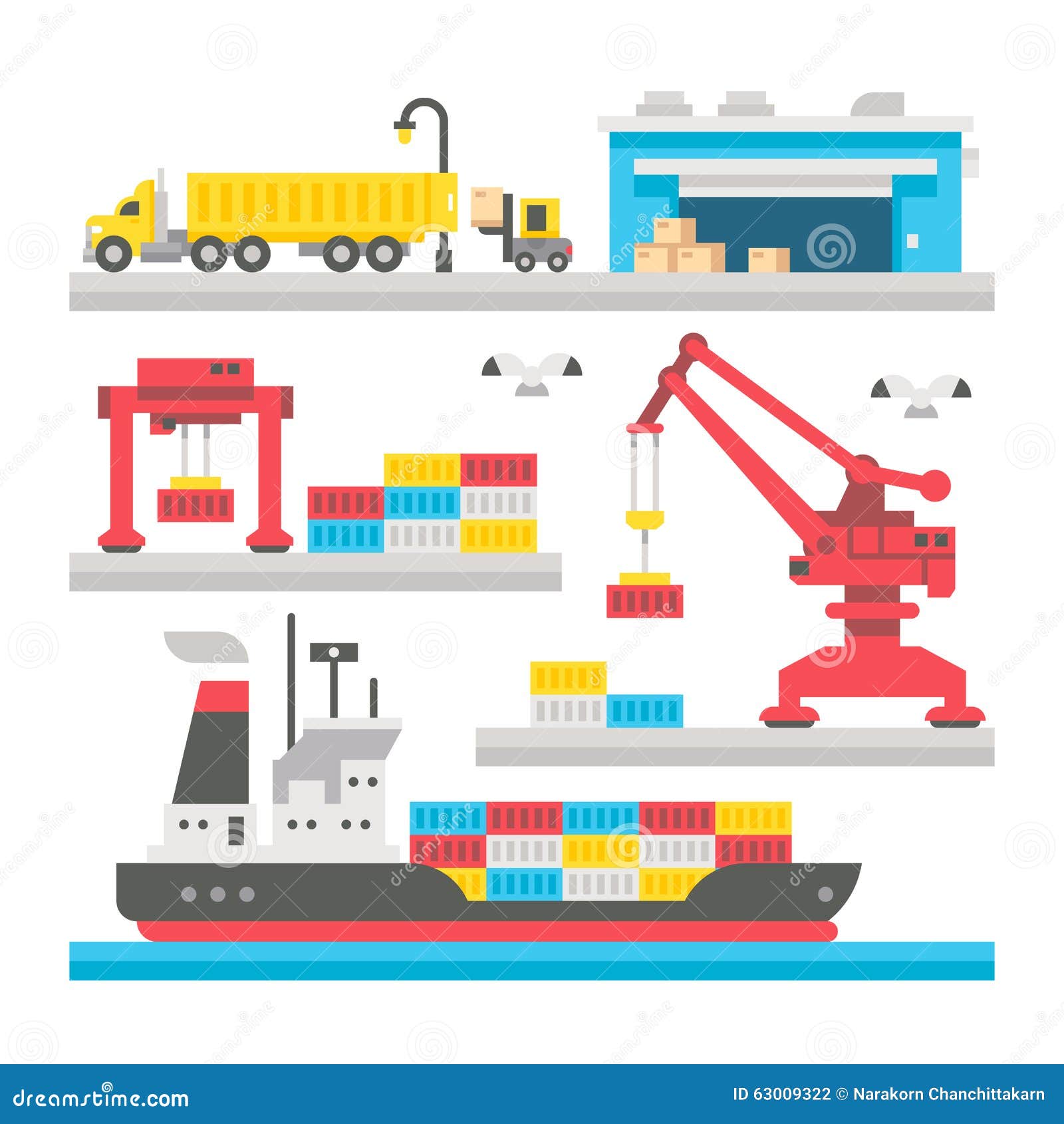 Flat Design Cargo Port Equipment Stock Vector - Illustration of ...