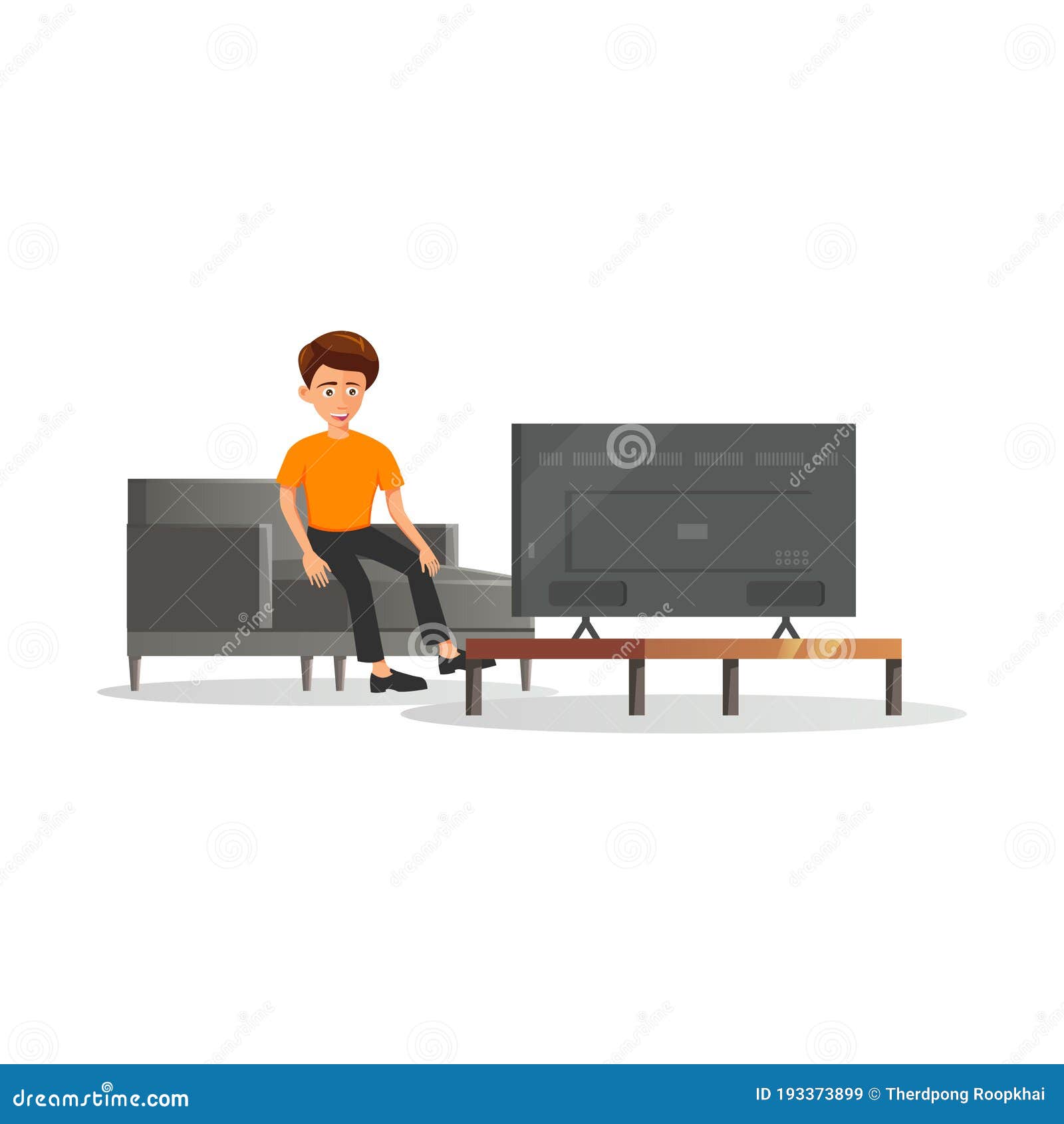 Flat Design of Cartoon Character of Man is Watching TV Stock Vector ...