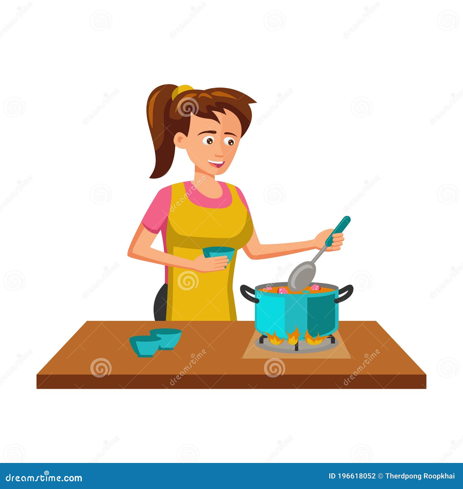 Flat Design of Cartoon Character of Woman Cooking Stock Vector ...