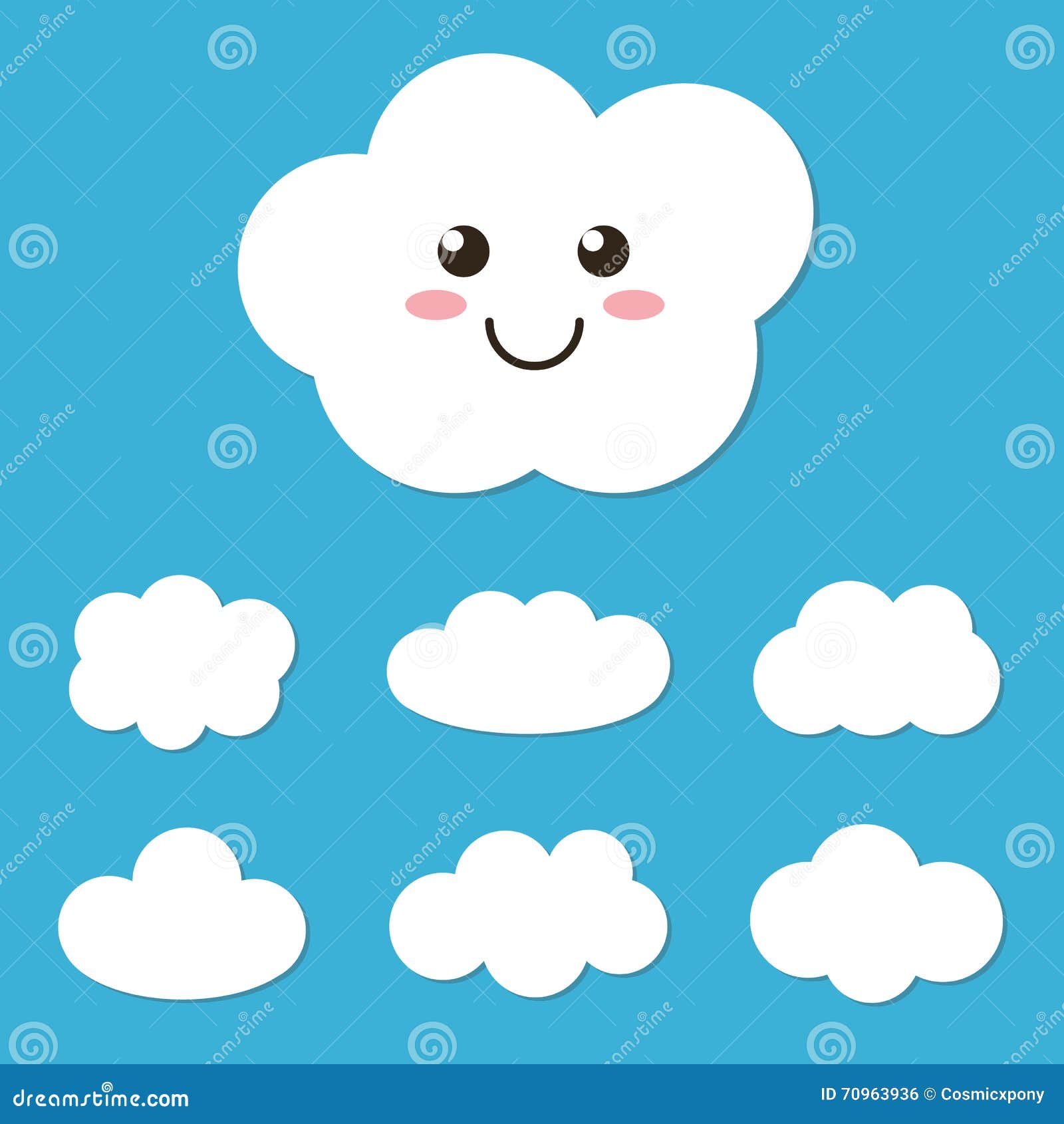 Flat Design Cartoon Cute Cloud Character and Cloud Set, Collection on ...