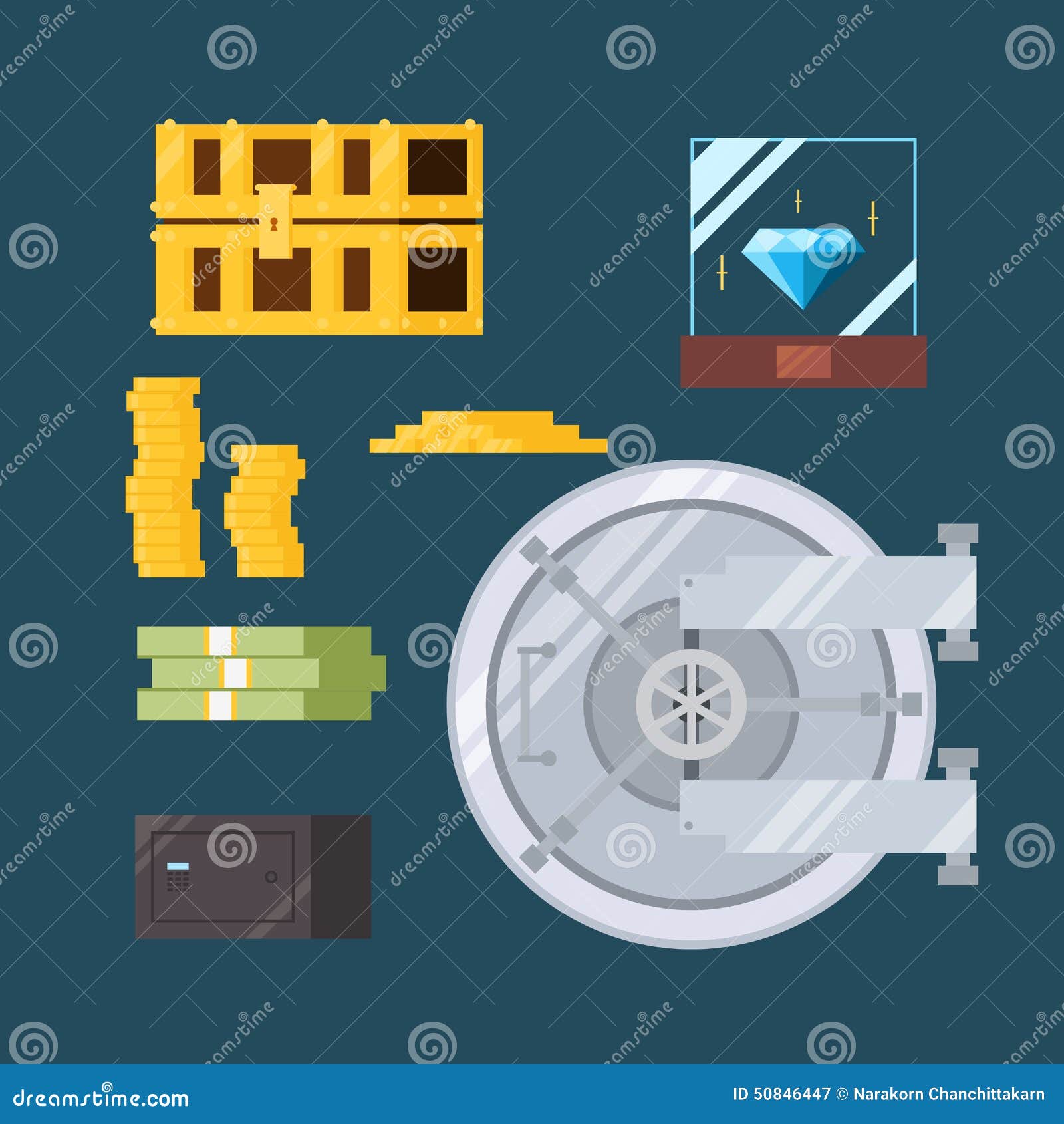 Flat Design of Cash and Valuable Safe Stock Vector - Illustration of ...