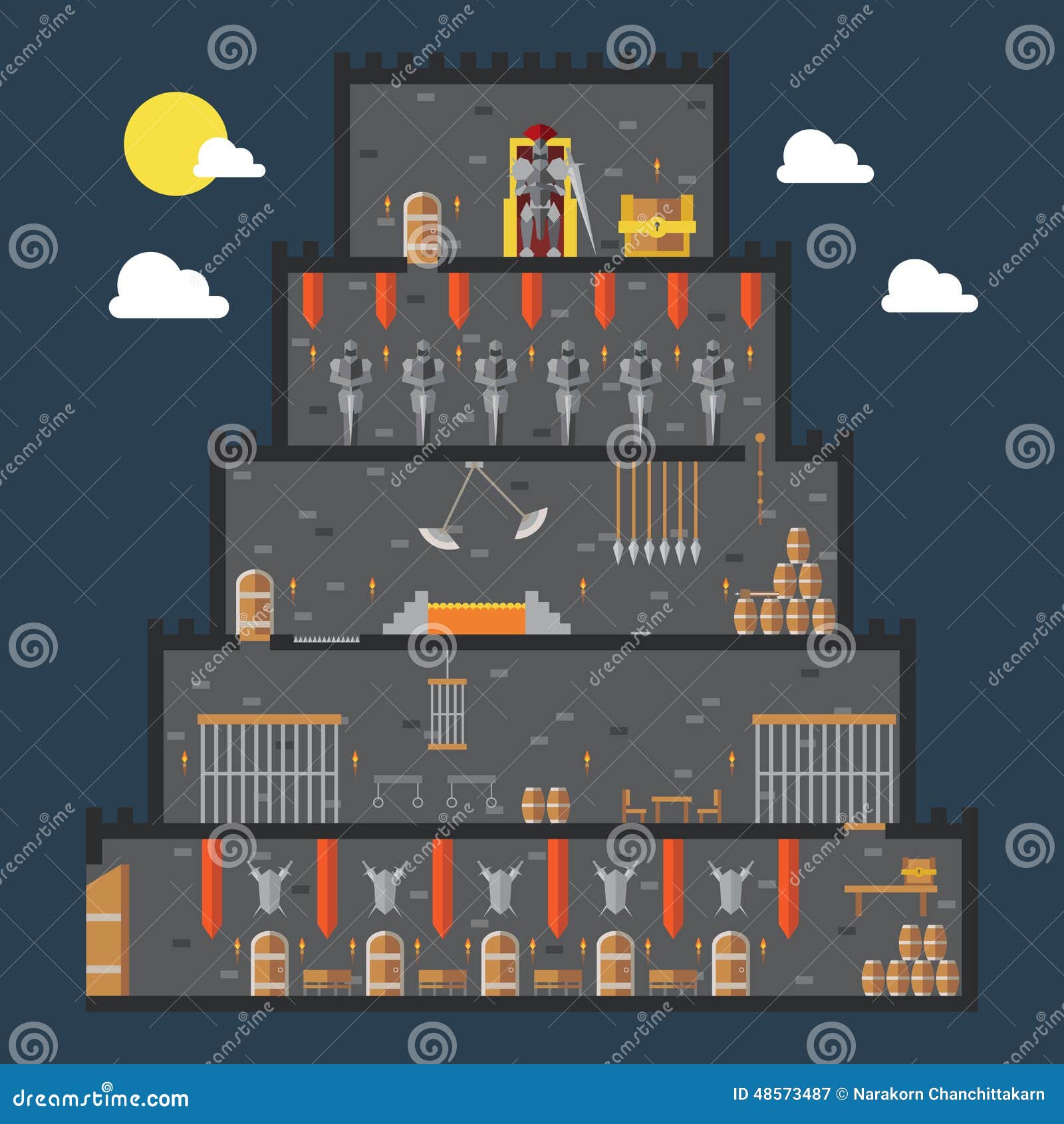 Castle Dungeon Vector Game Background, Cartoon Medieval Prison Interior ...