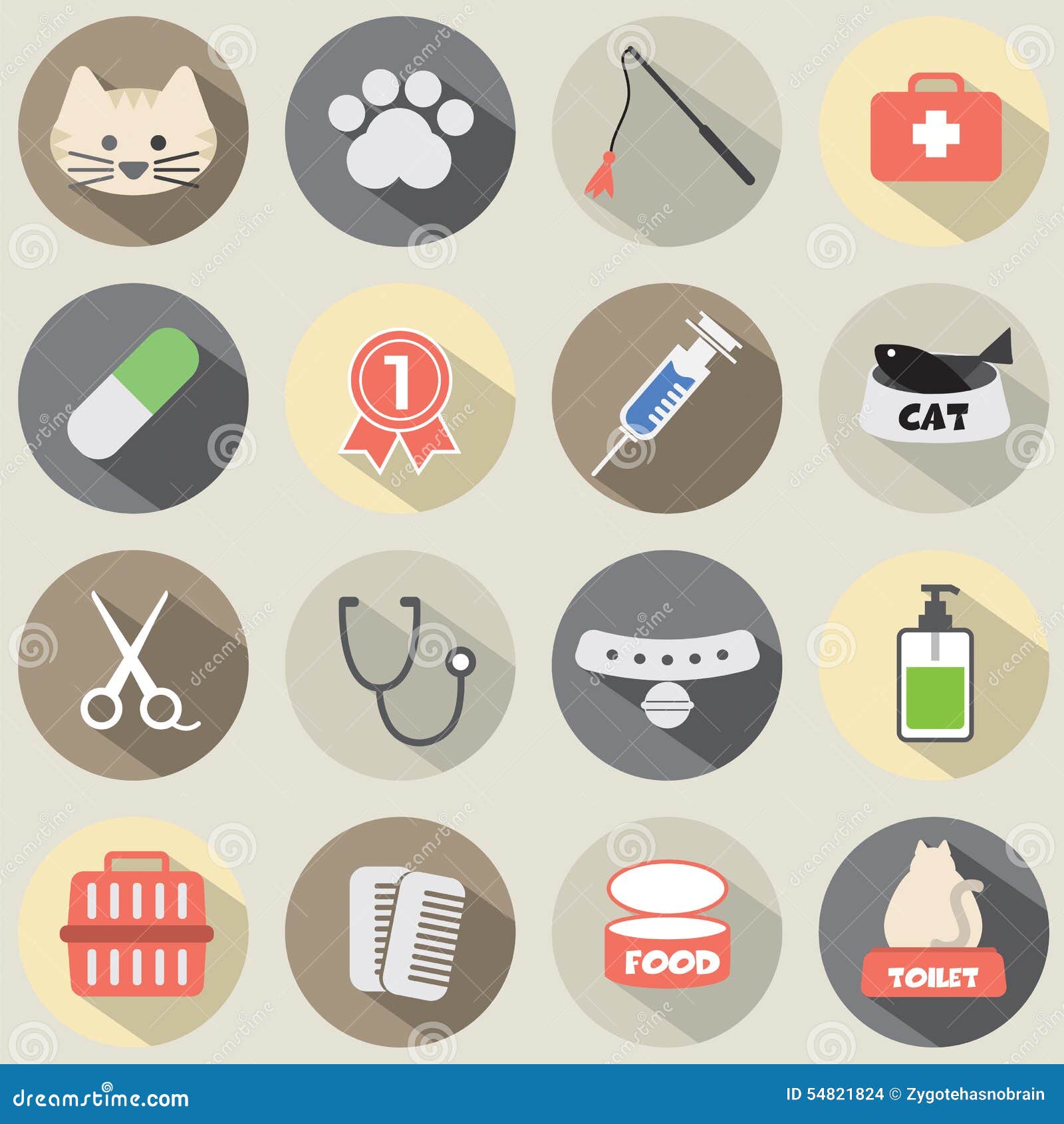Flat Design Cat Icon Set stock vector. Illustration of care - 54821824