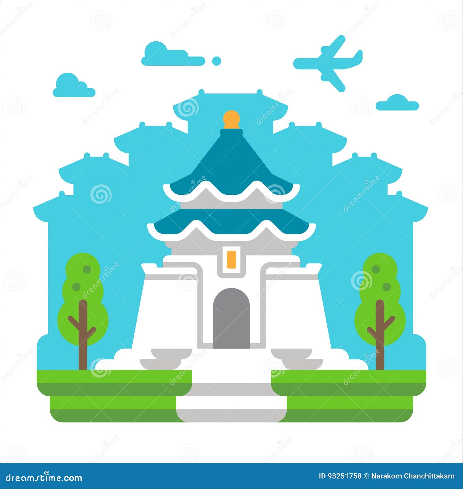Chiang Kai Shek Memorial Hall Building Landmark From Taiwan Asia. Flat ...