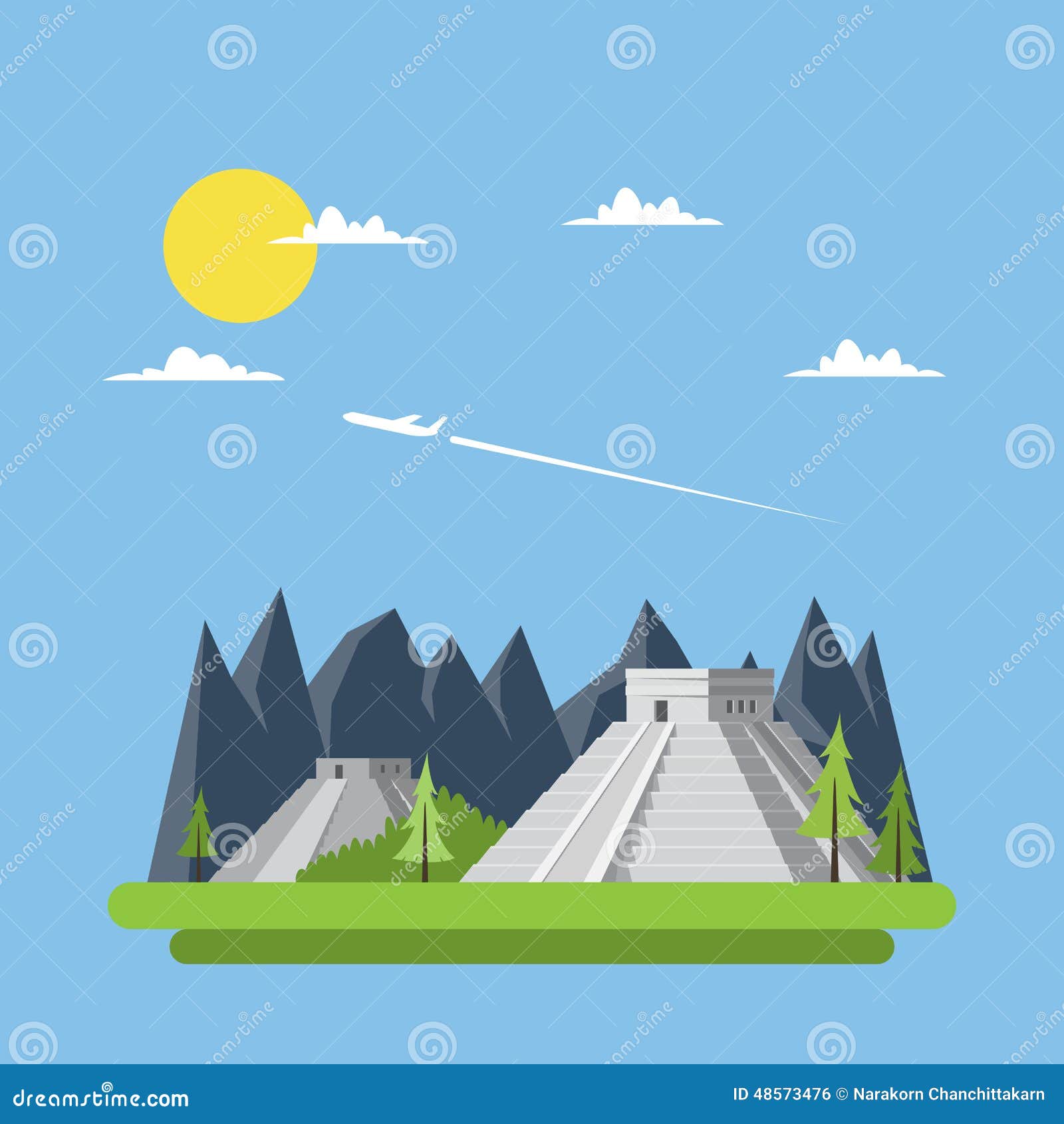 Flat Design of Chichen Itza Mexico Stock Vector - Illustration of ...