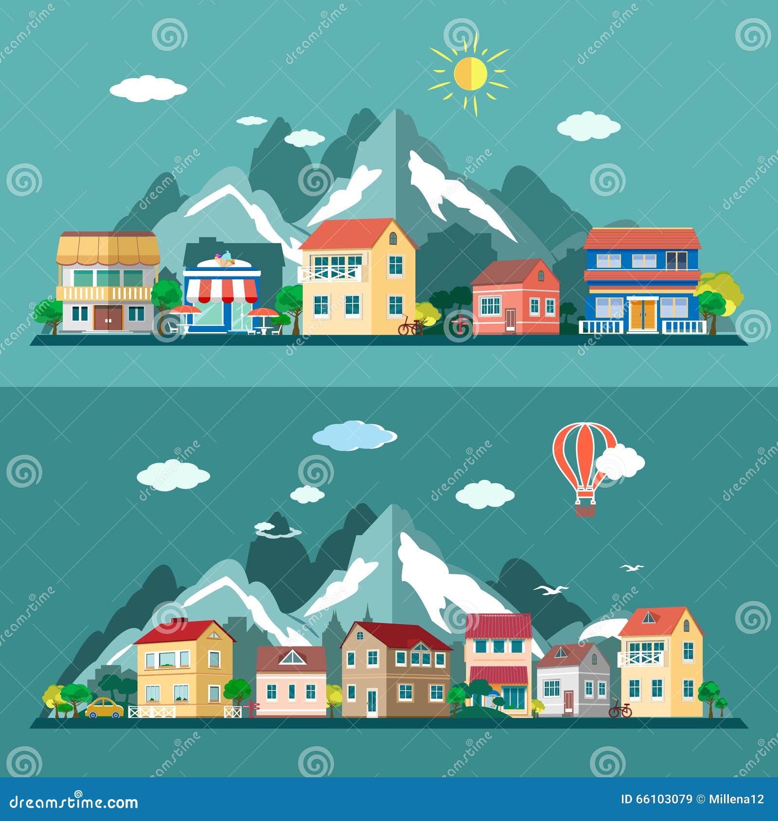 Flat Design City Landscapes Set. Vector Illustration Stock Vector ...