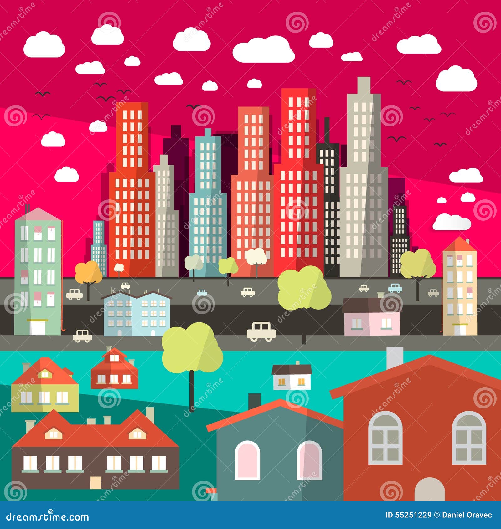 Flat Design City Vector stock vector. Illustration of cloud - 55251229