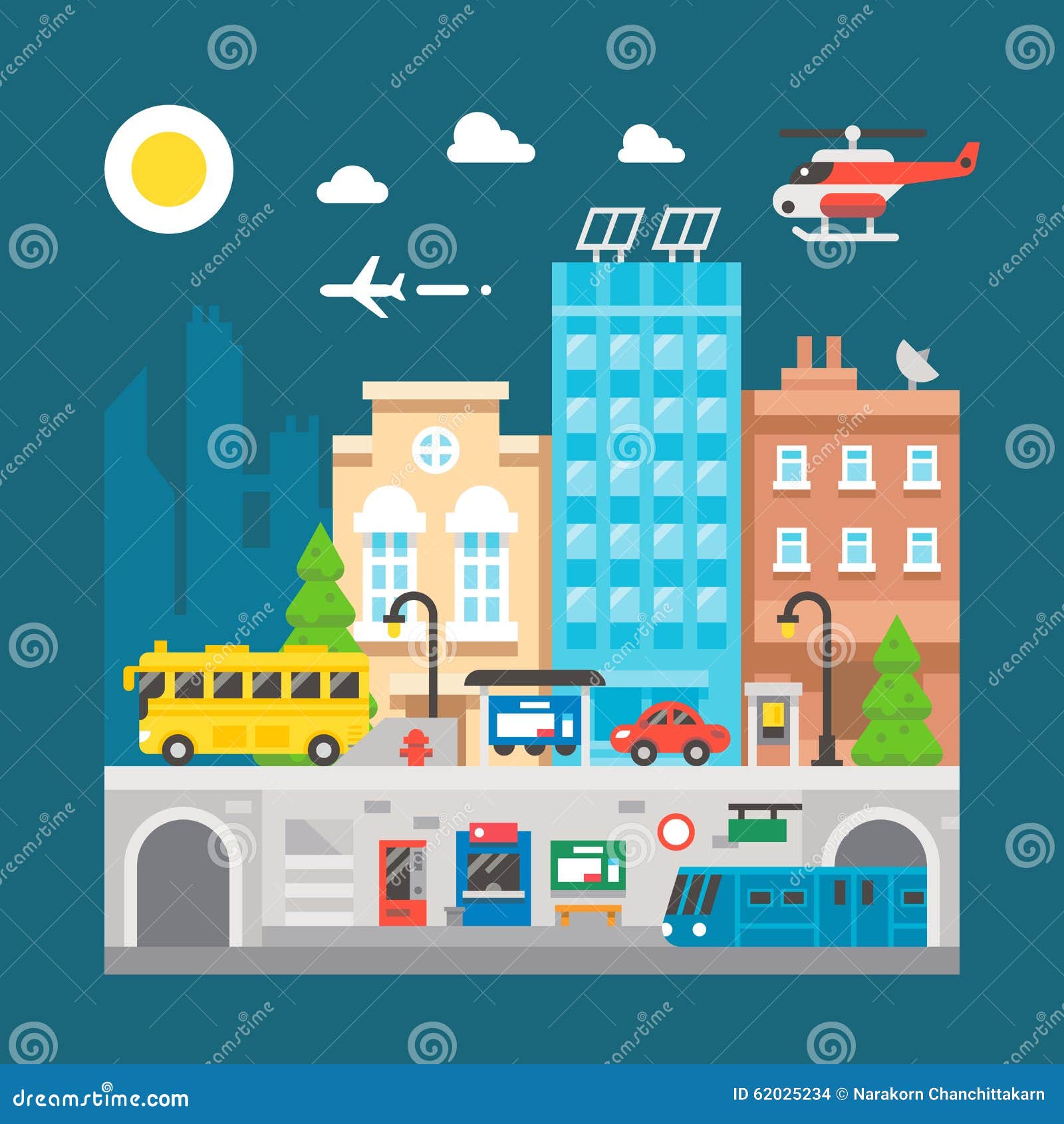 Flat Design Cityscape Underground Train Station Stock Vector ...