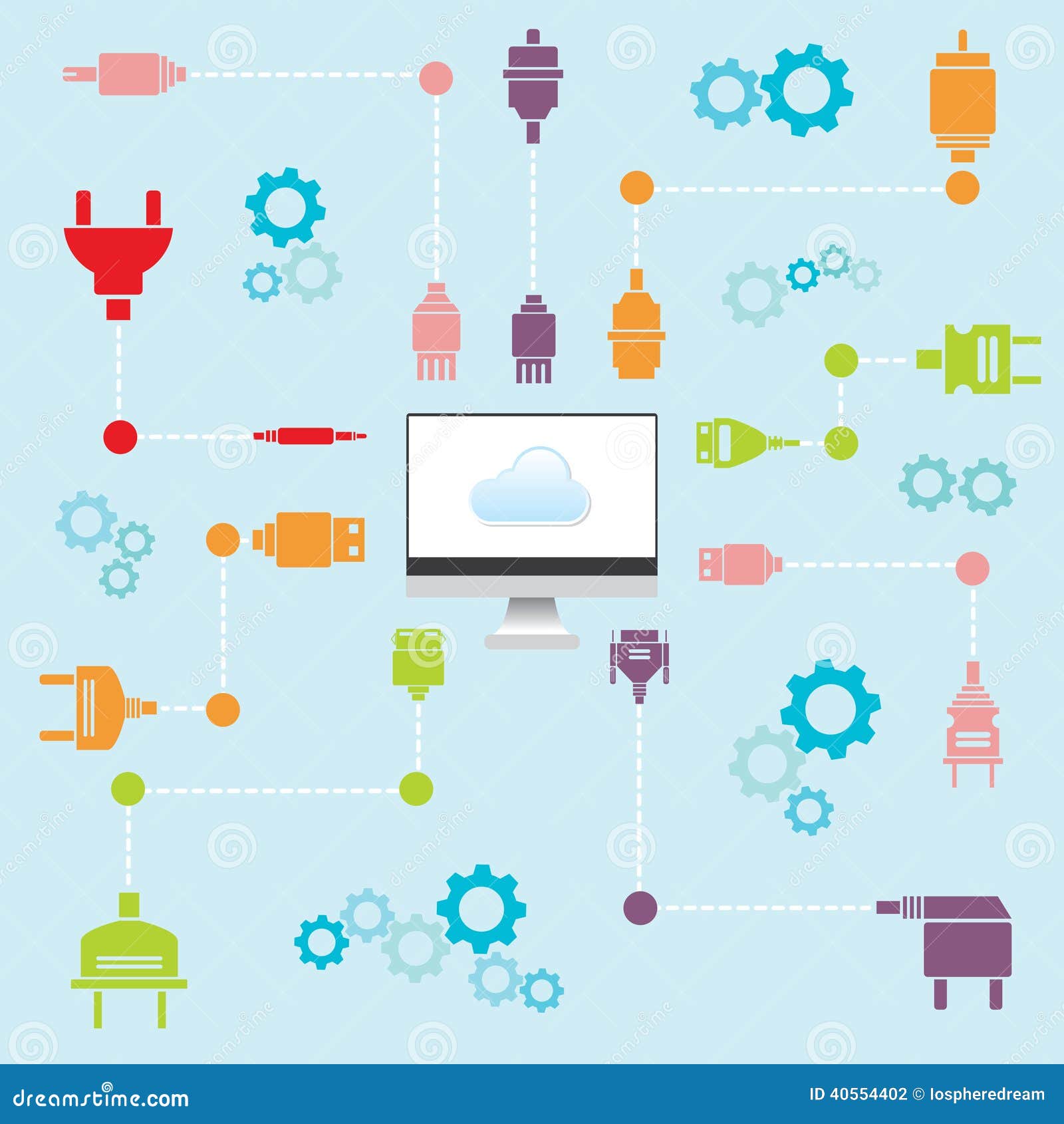 Flat Design Cloud Connecting with Cable Stock Vector - Illustration of ...