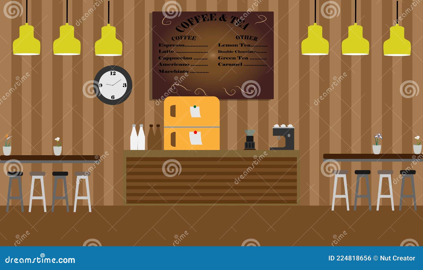 Flat Design coffee shop stock vector. Illustration of americano - 224818656
