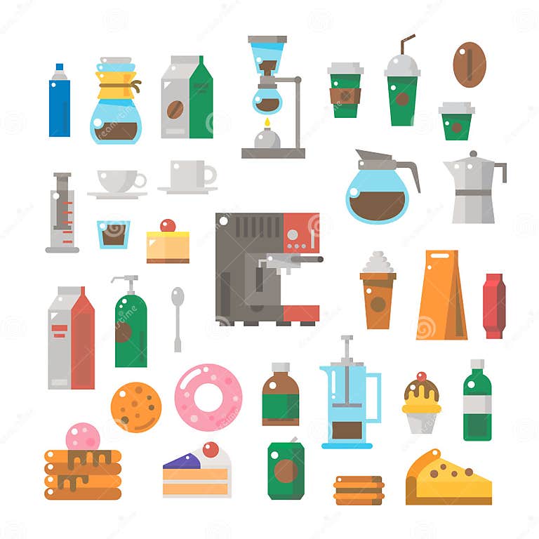 Flat Design of Coffee Shop Items Set Stock Vector - Illustration of ...