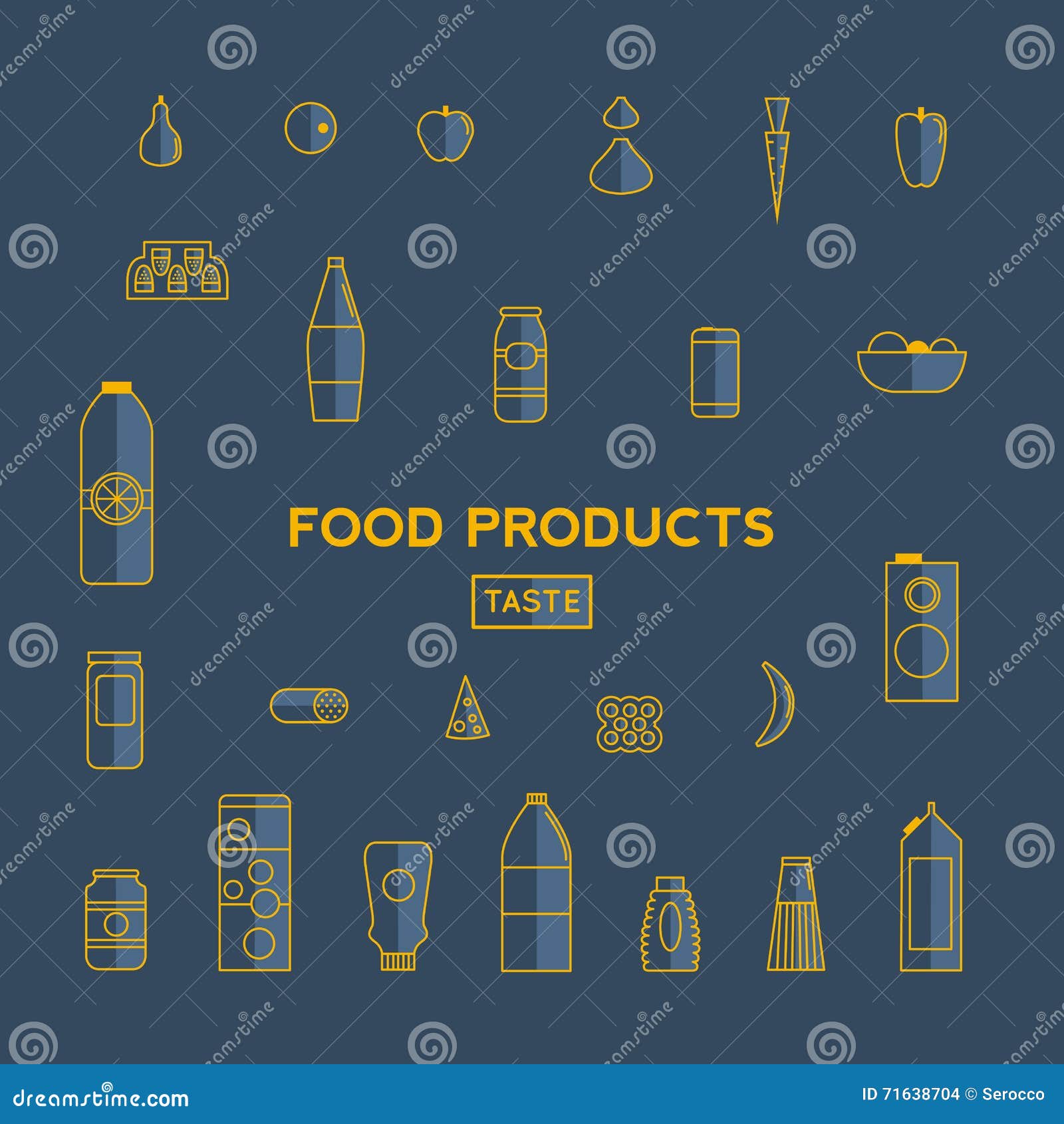 Flat Design Colored Vector Illustration of Food and Drink Products ...