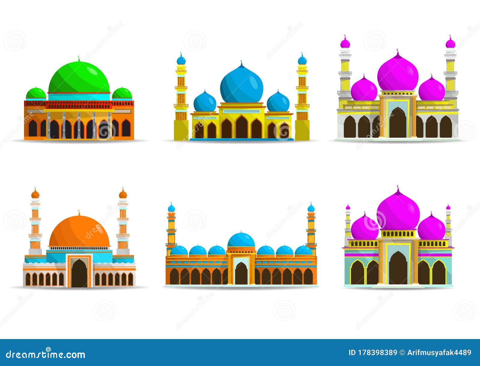 Flat mosque icon set stock vector. Illustration of mubarak - 178398389