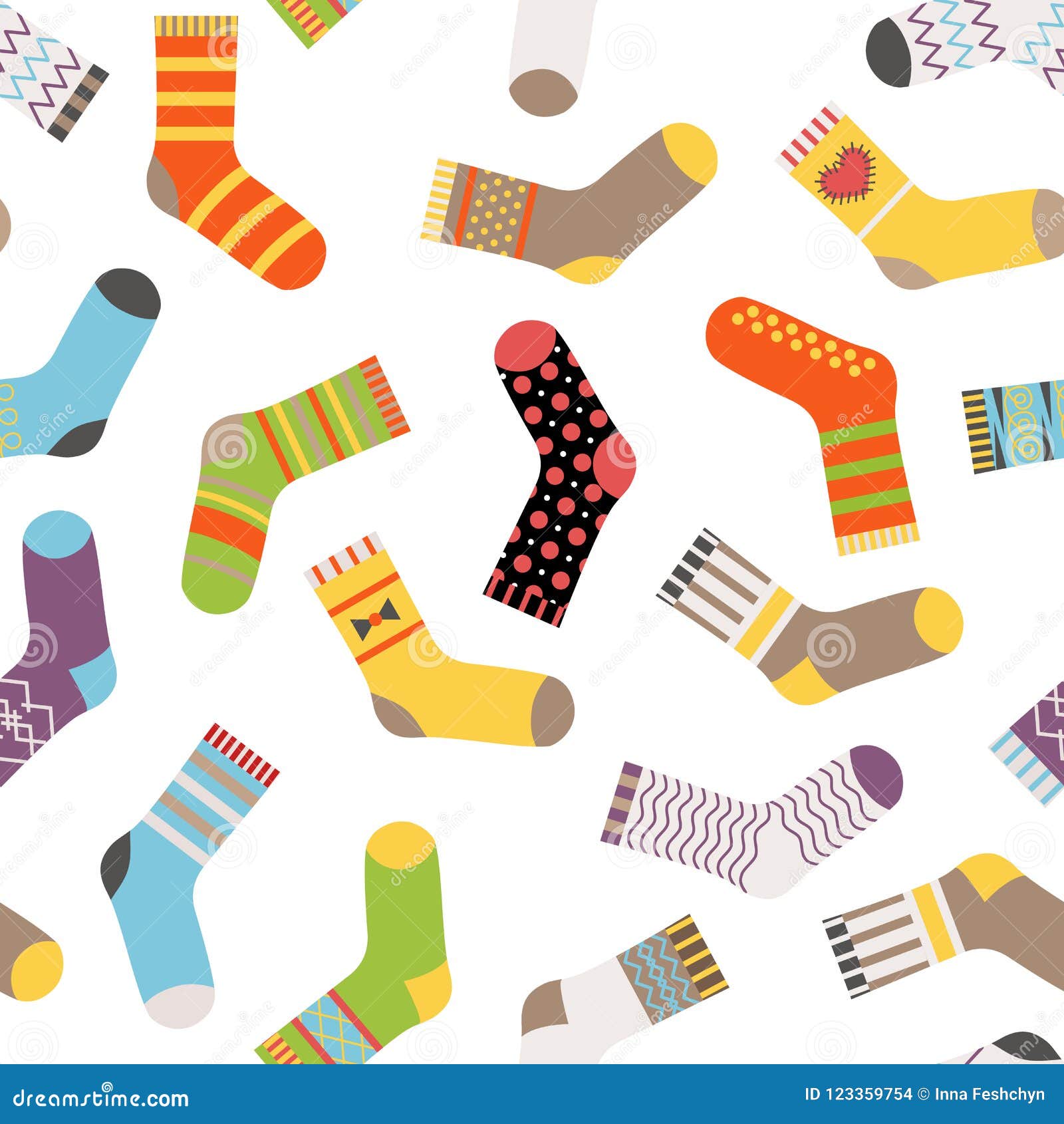 Flat Design Colorful Socks Set Vector Illustration. Seamless Pattern ...