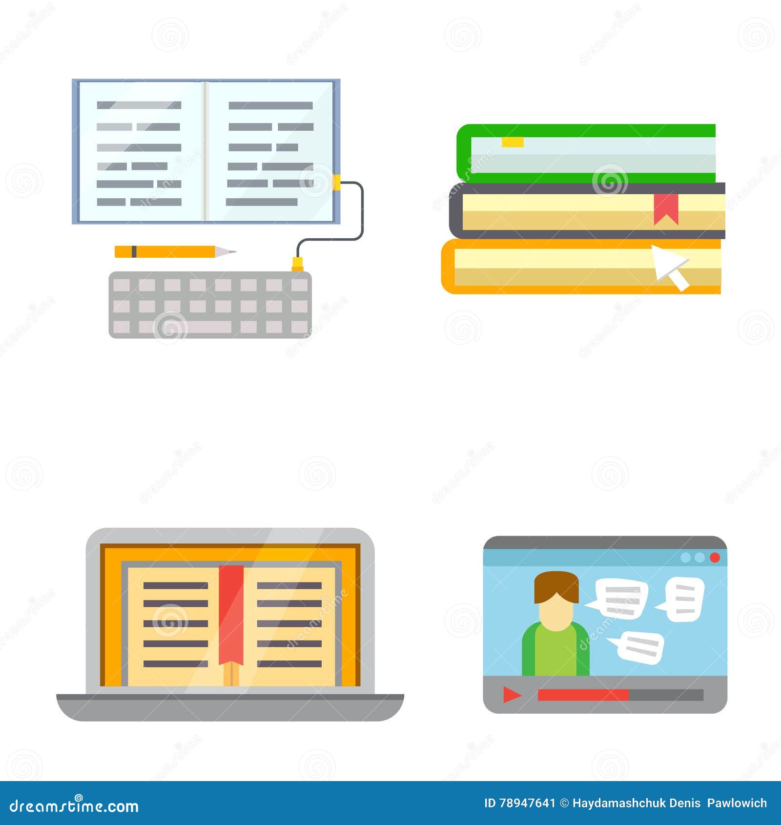 Flat Design Colorful Vector Illustration Concept for Distance Education ...