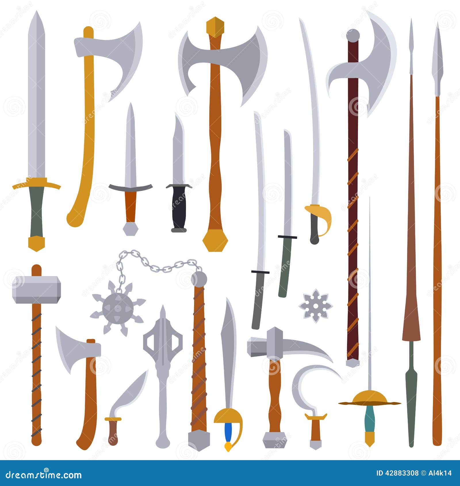 Flat Design Colors Medieval Weapon Set Stock Vector - Illustration of ...