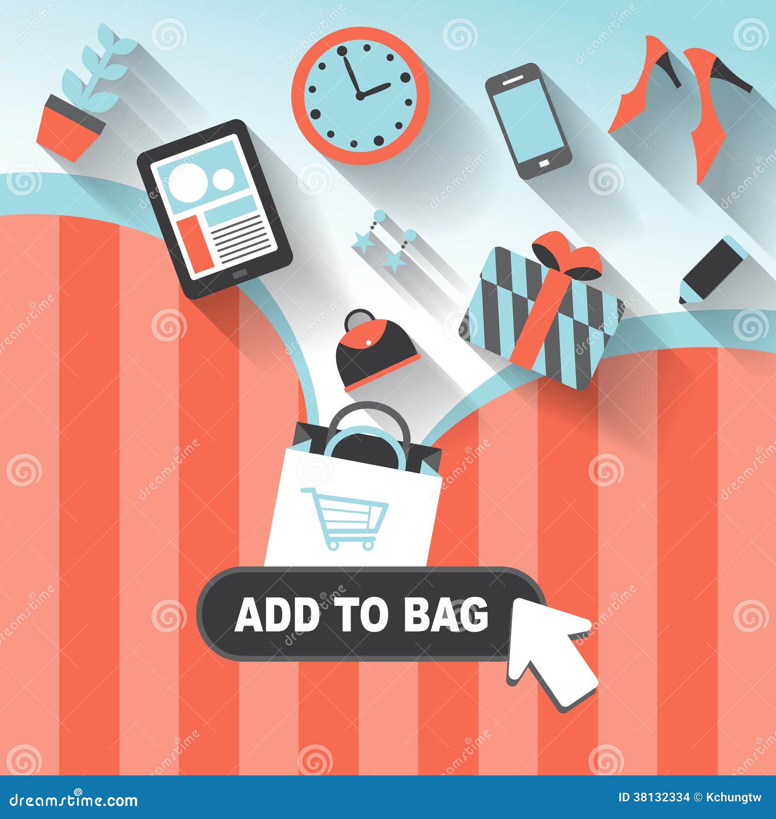 Flat Design Concept of Add To Bag Stock Vector - Illustration of order ...