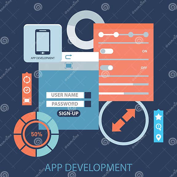Flat Design Concept for App Development with Smartphone, Tools ...