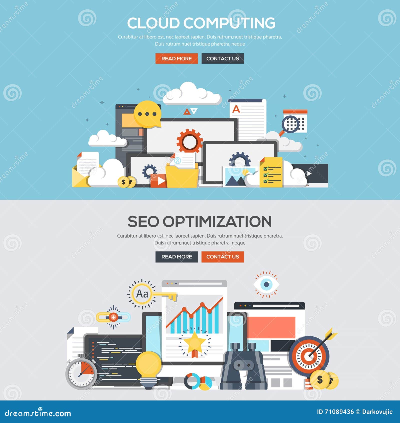 Flat Design Concept Banner - Cloud Computing and Seo Stock Vector ...