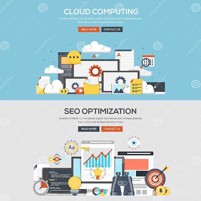 Flat Design Concept Banner - Cloud Computing and Seo Stock Vector ...