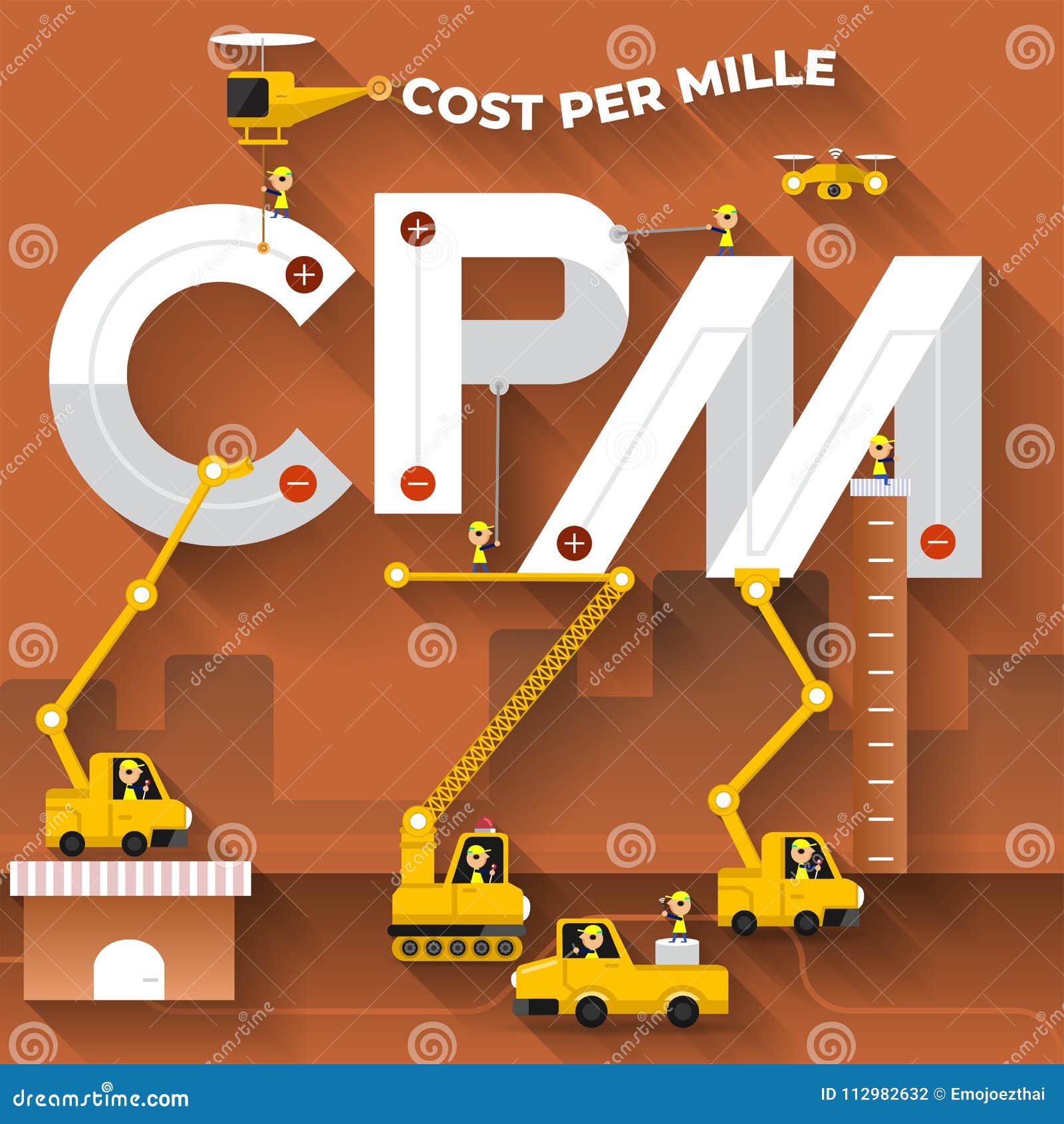 Flat Design Concept Building Text CPM with Construction Team. Vector ...