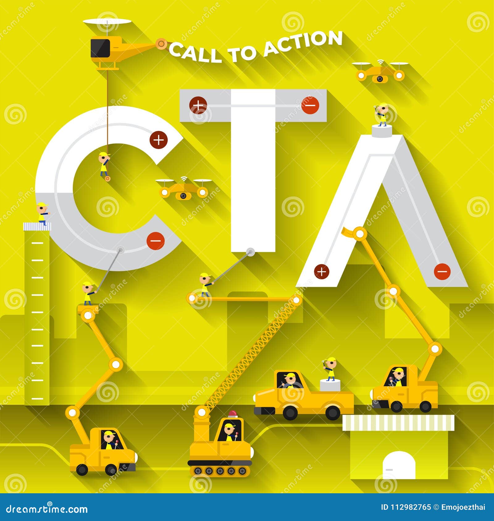 Flat Design Concept Building Text CTA with Construction Team. Vector ...