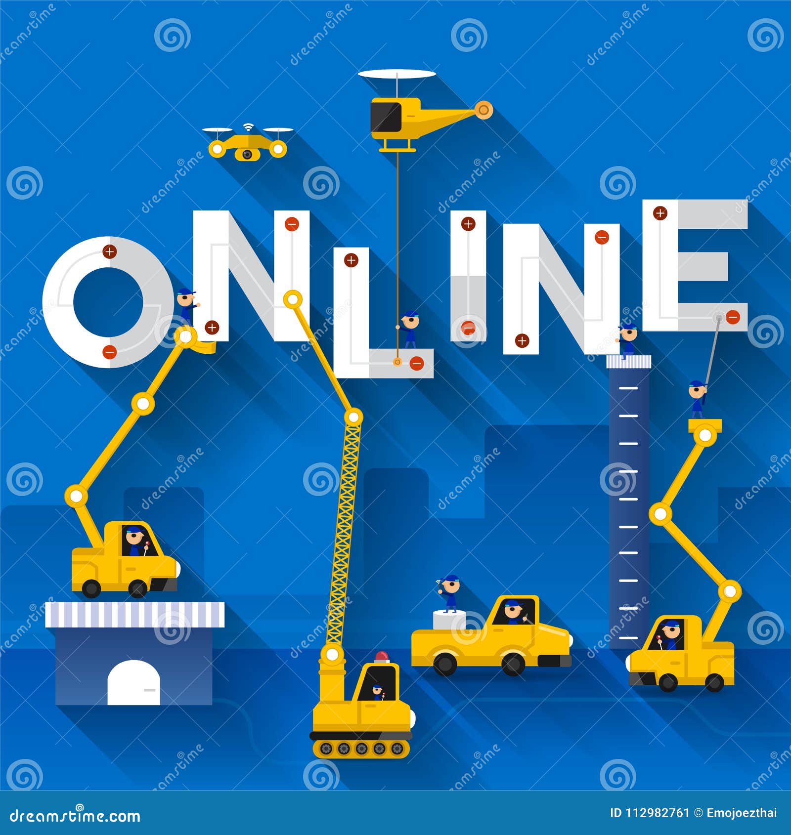 Flat Design Concept Building Text Online with Construction Team. Vector ...