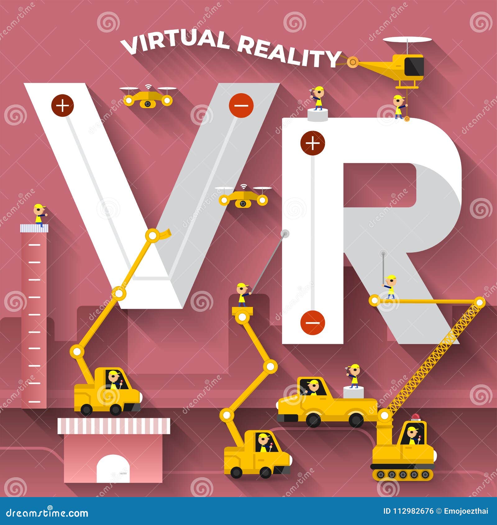 Flat Design Concept Building Text VR with Construction Team. Vector ...