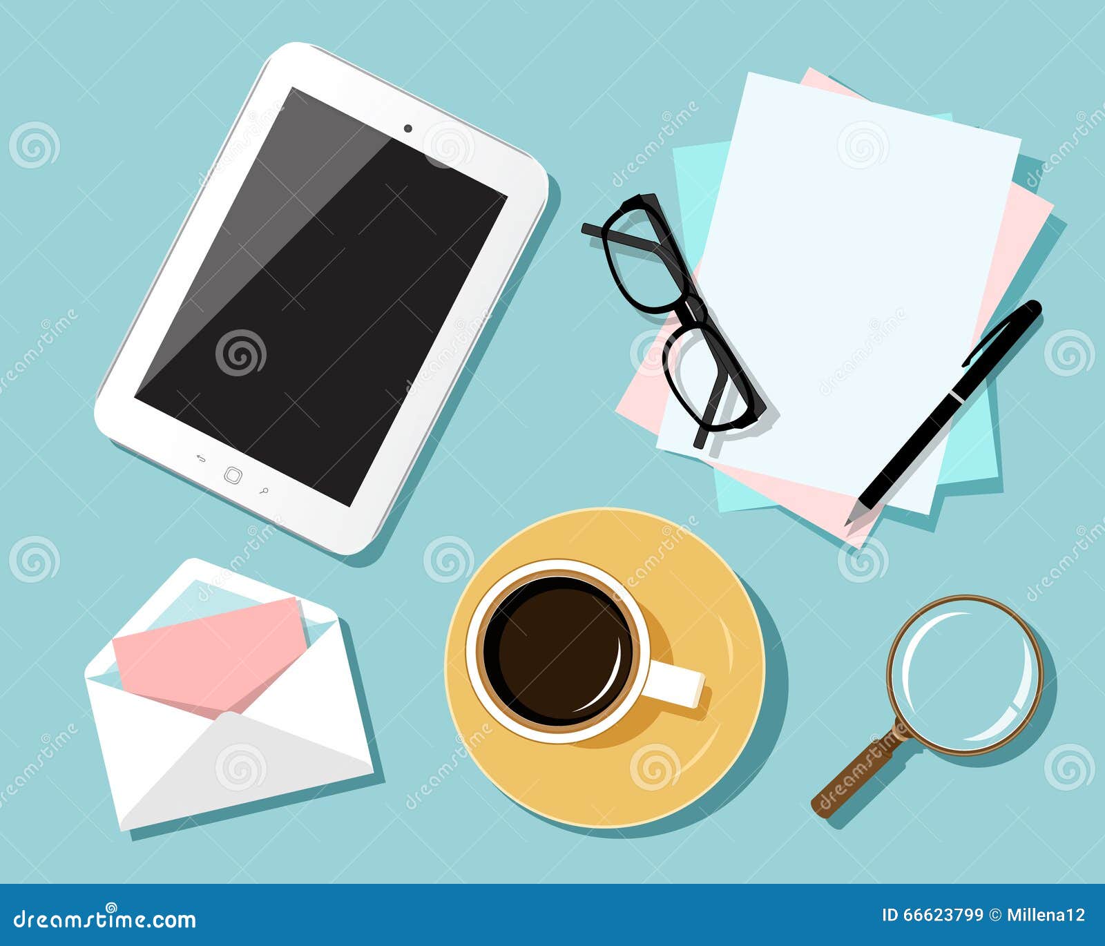 Office Objects Set Isolated On White Background. Working Space. Top ...