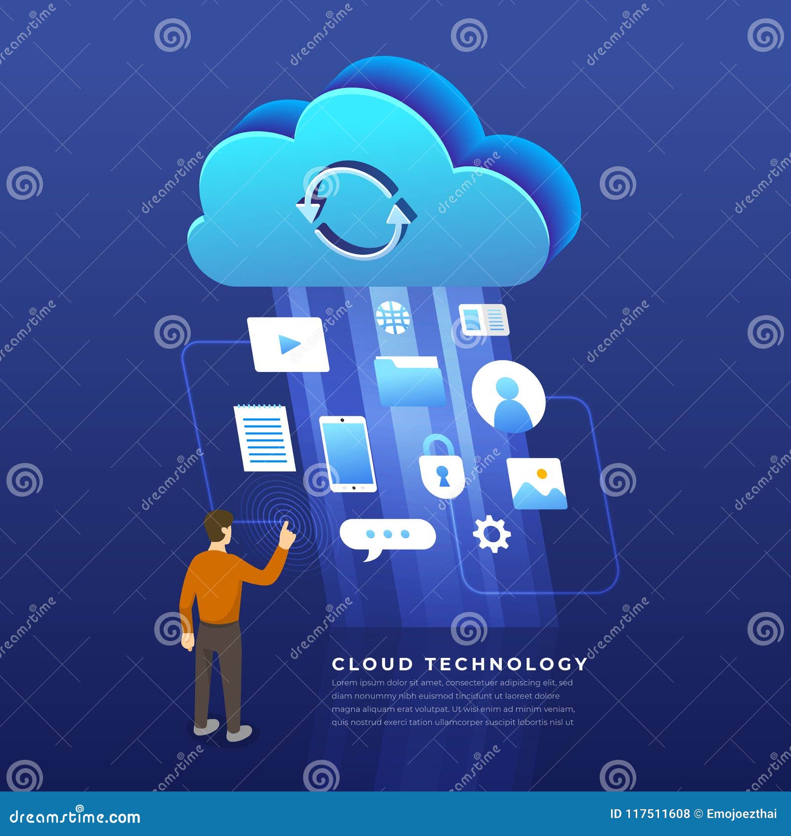 Flat Design Concept Cloud Computing Technology Users Network Con Stock Vector - Illustration of ...