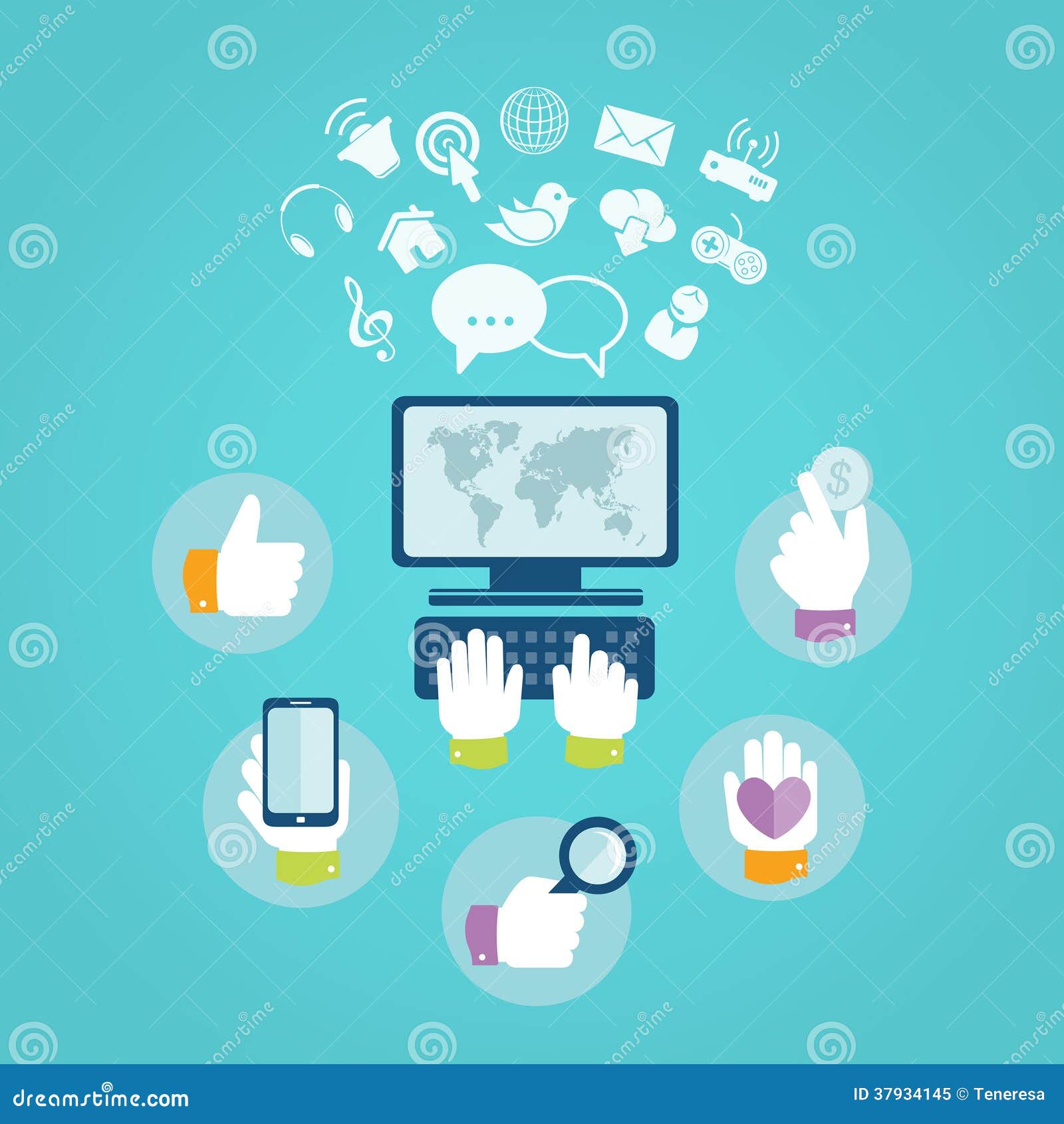 Flat Design Concept of Computer and Internet Servi Stock Vector ...