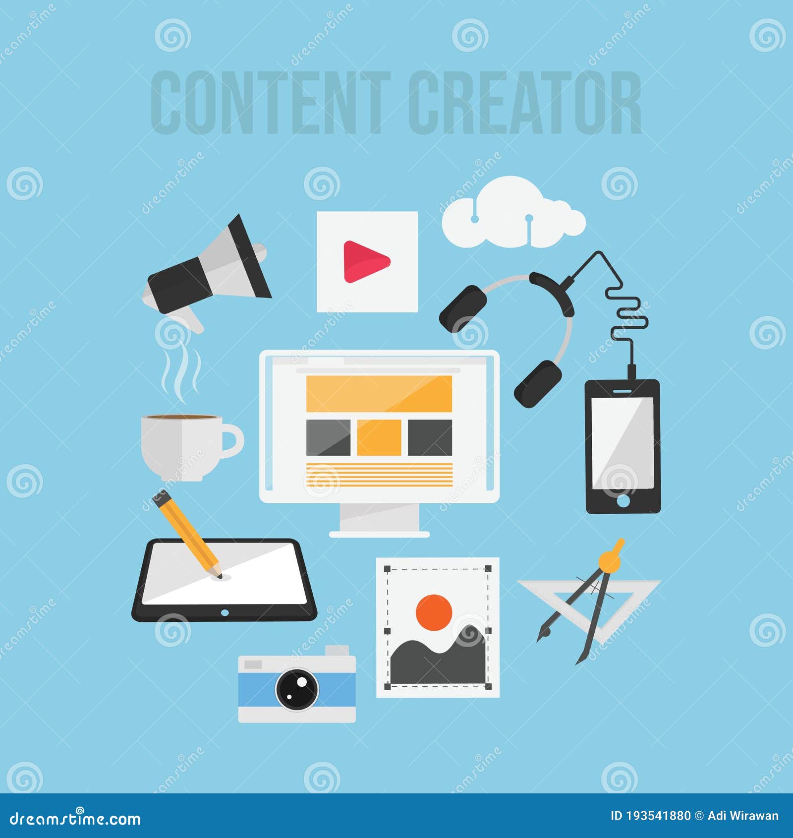 Flat Design Concept of Content Creator Vector Stock Vector ...
