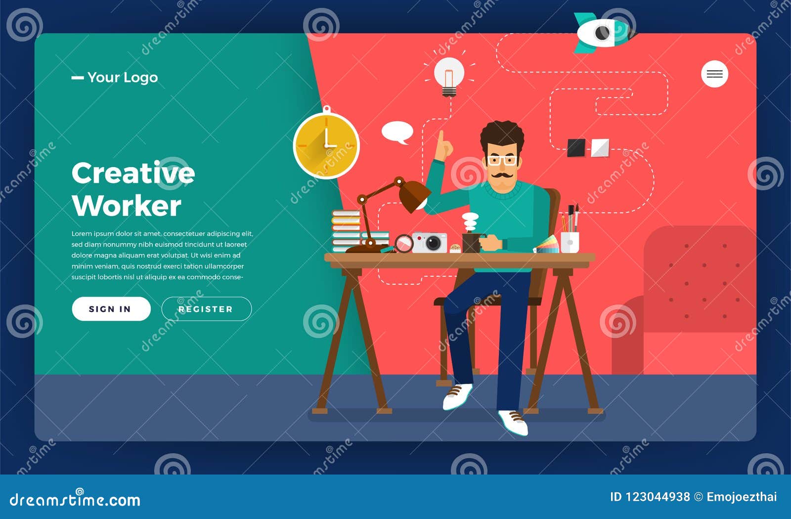 Flat Design Concept Creative Worker. Vector Illustrate. Stock Vector ...