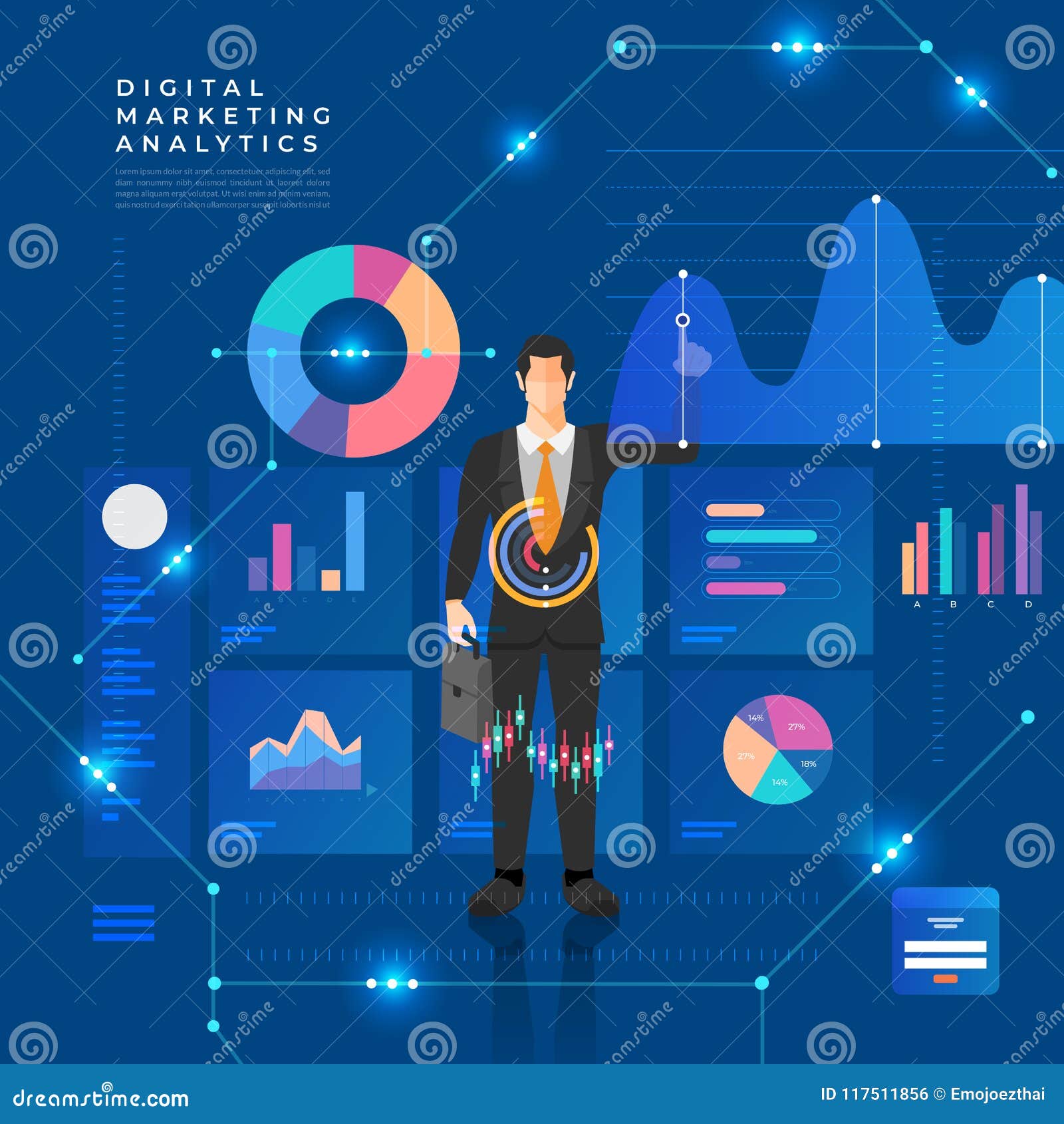 Flat Design Concept Data Analysis. Visualize with Graph and Char Stock ...