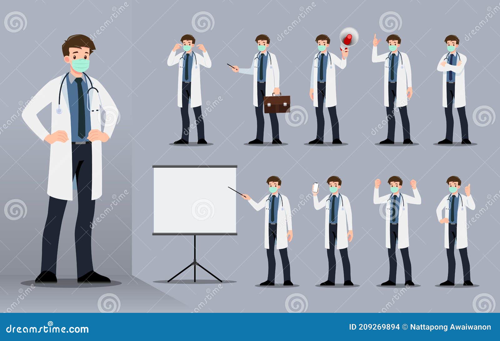 Flat Design Concept of the Doctor with Different Poses Such As ...