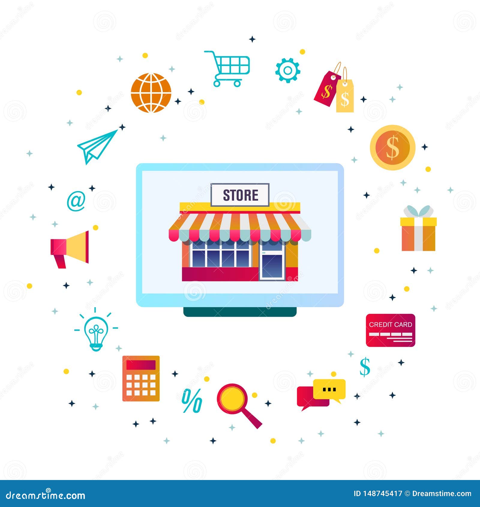 Flat Design Concept of E-commerce Symbols Vector Image Stock Vector ...