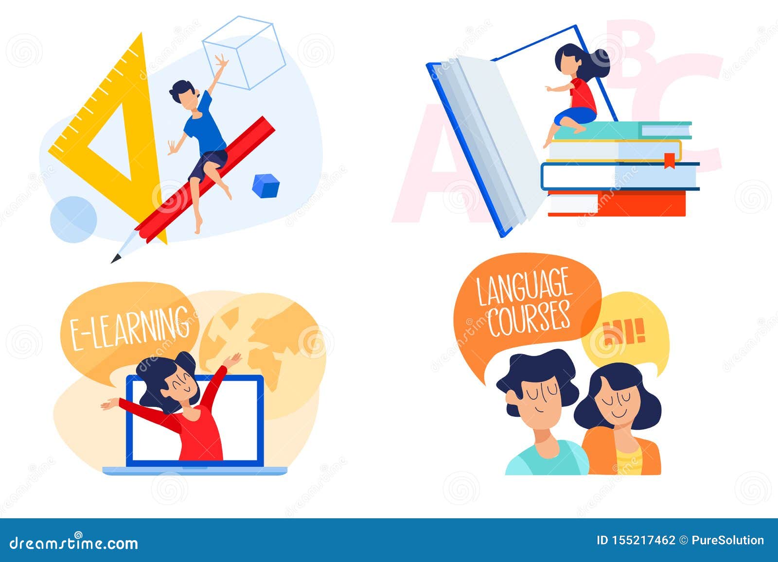 Flat Design Concept of Education, E-learning, Language School Stock ...