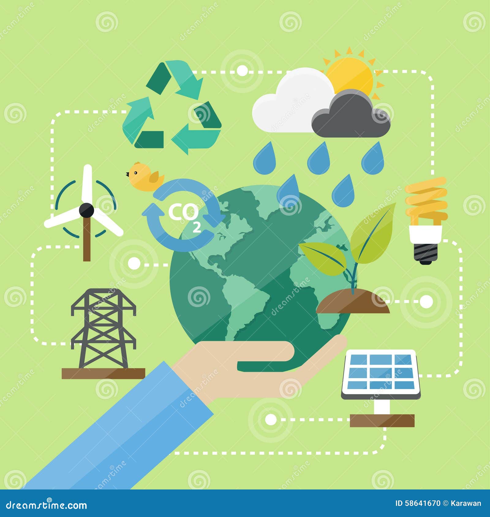 Flat Design Concept Environment and Green Icons Vectors Stock Vector ...