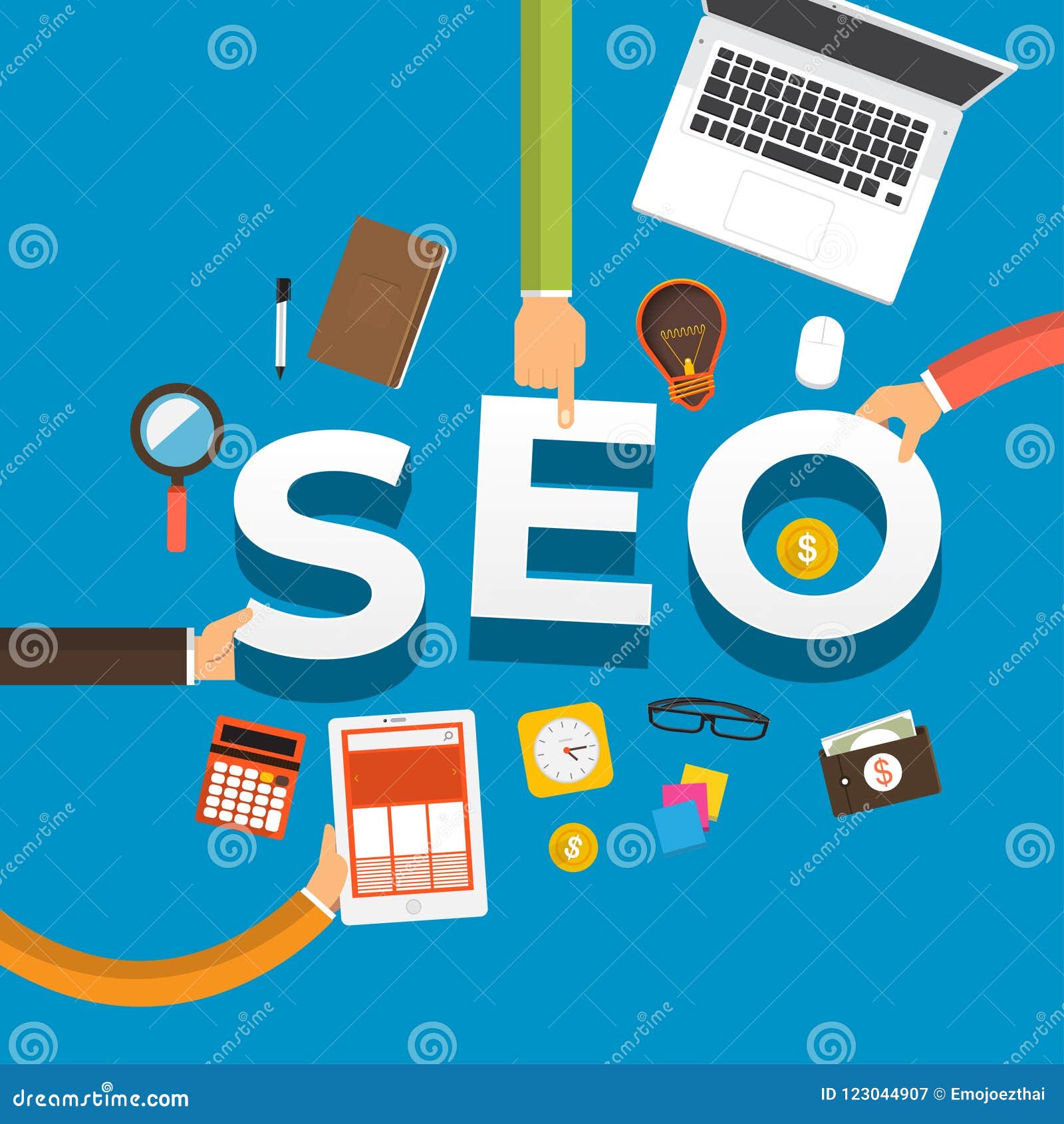 Flat Design Concept Hand Create SEO. Vector Illustrations. Stock Vector ...